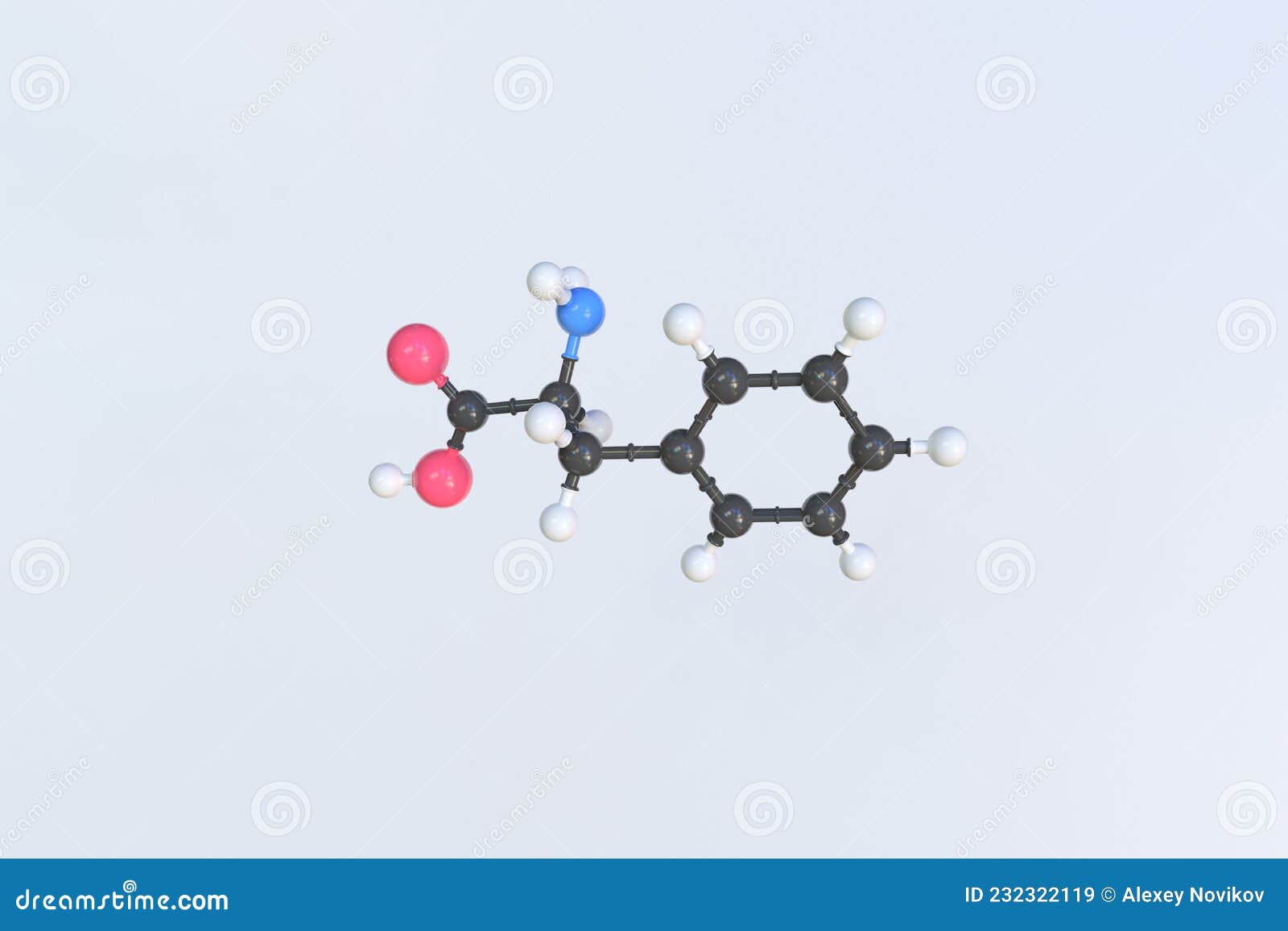 Phenylalanine Molecule, Isolated Molecular Model. 3D Rendering Stock ...