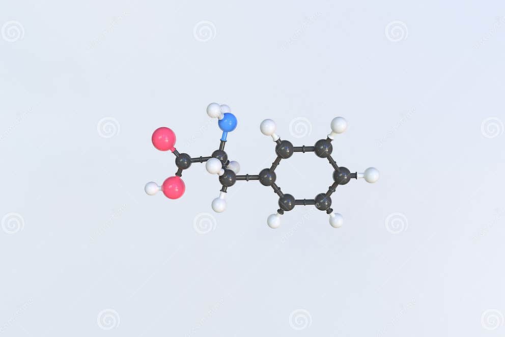 Phenylalanine Molecule, Isolated Molecular Model. 3D Rendering Stock ...