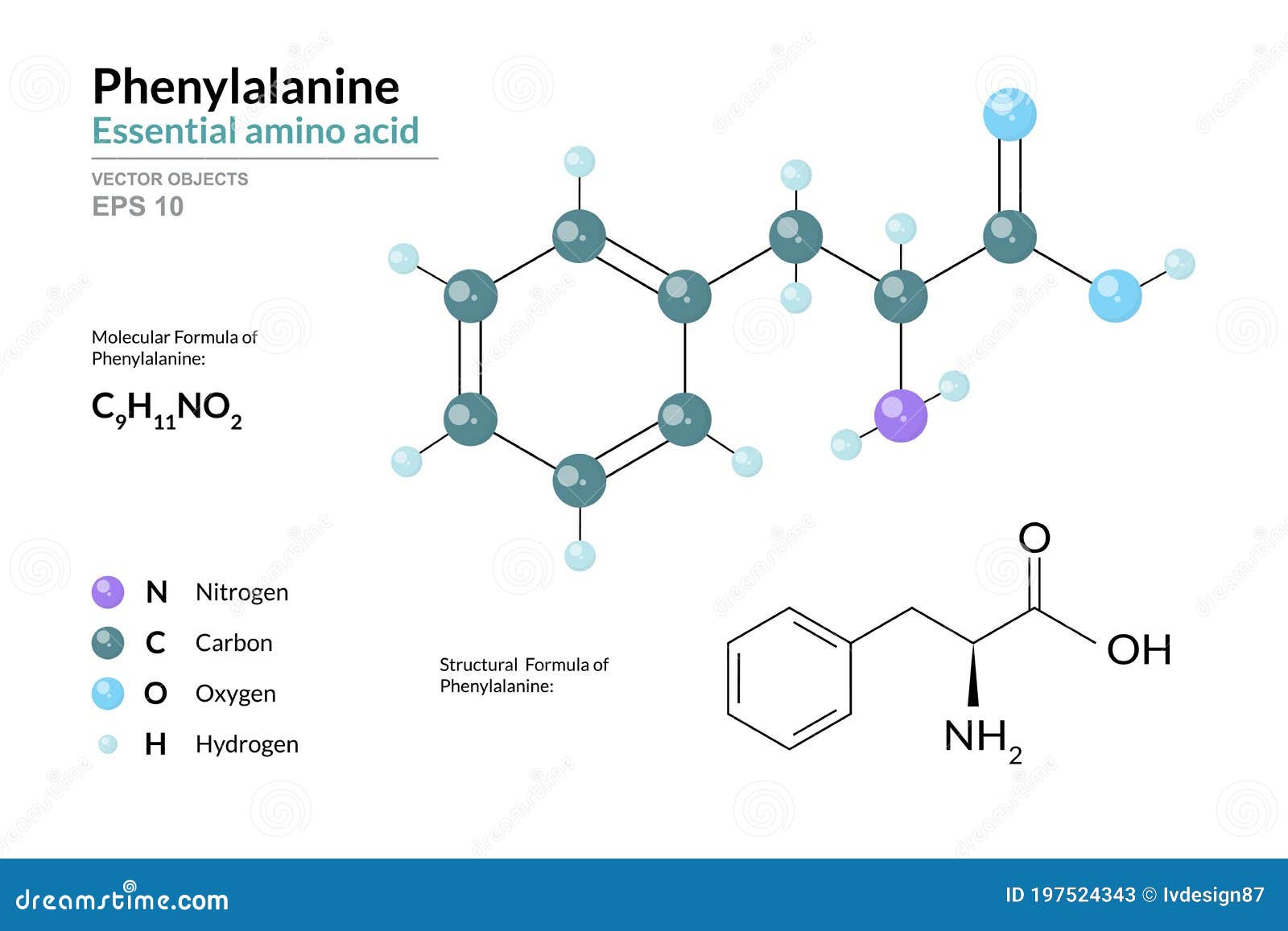 Phenylalanine L-phenylalanine, Phe , F Amino Acid Molecule. Structural ...