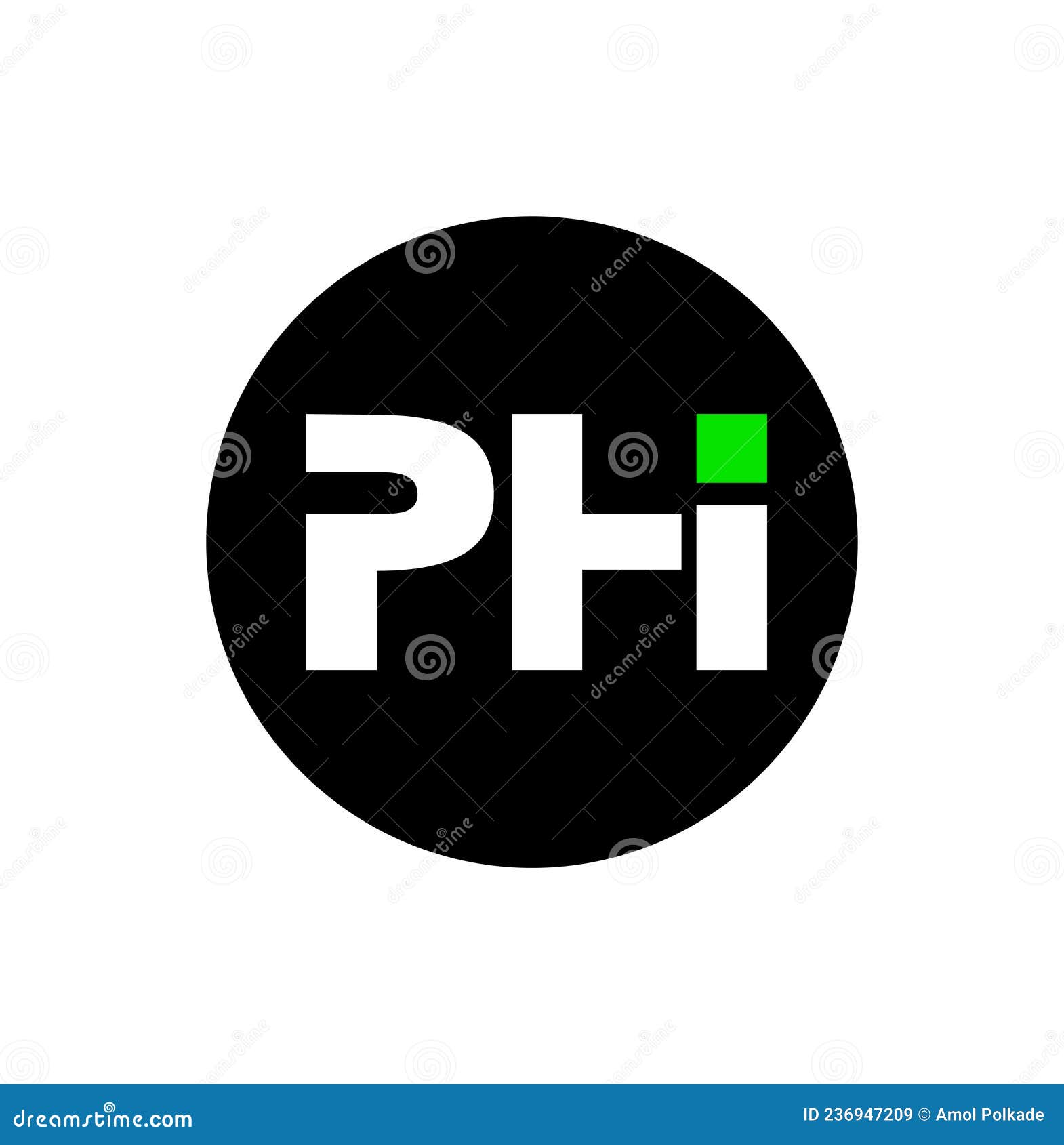 PHI Company Name Initial Letters Monogram. PHI Logo With Green Dot ...