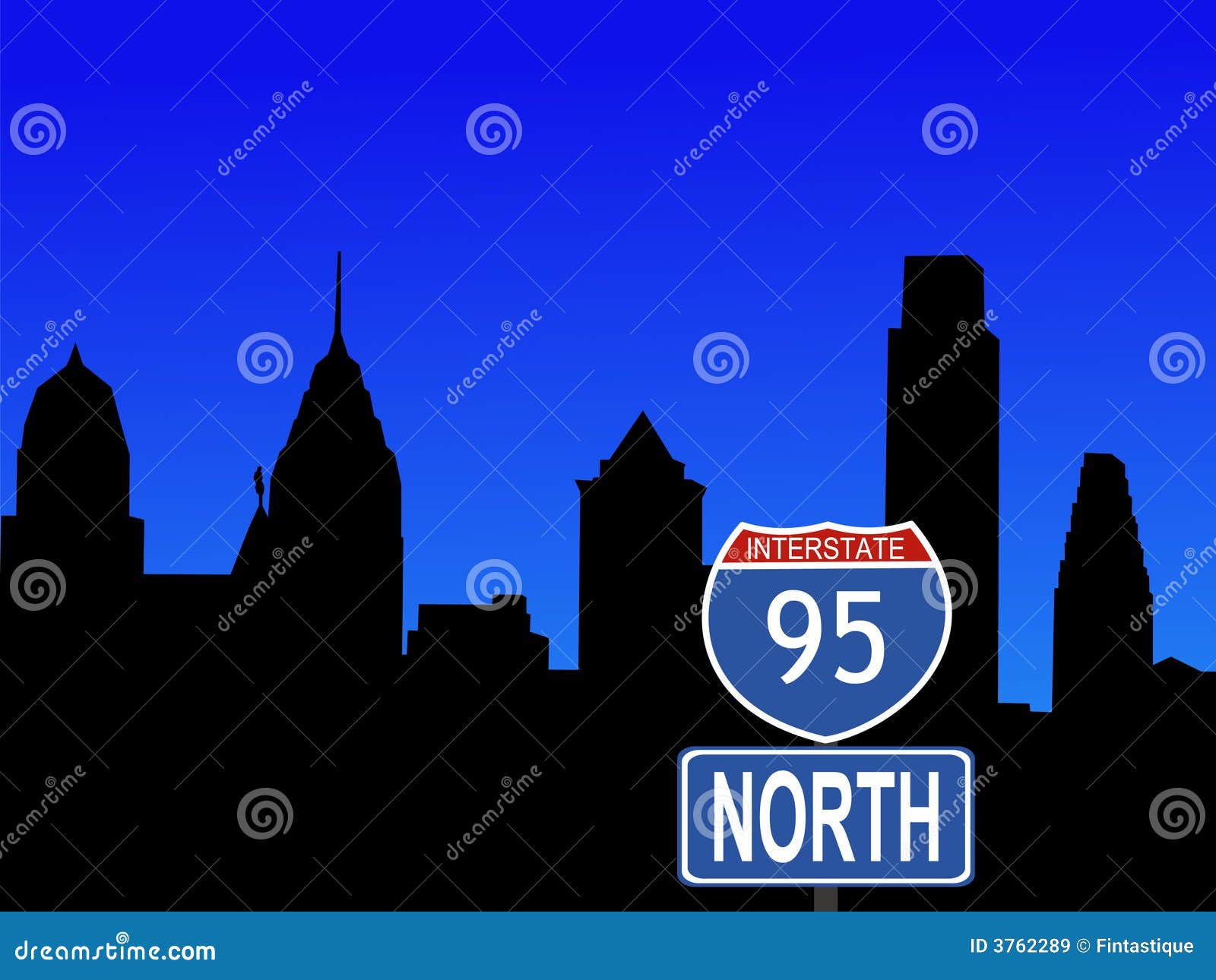 Philadelphia with Interstate Sign Stock Illustration - Illustration of ...