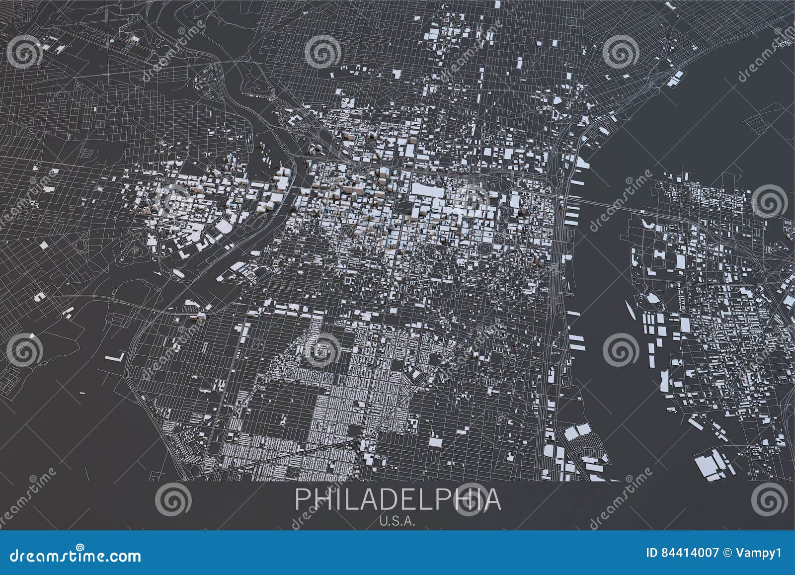 Philadelphia Map, Satellite View, Usa Stock Illustration - Illustration ...