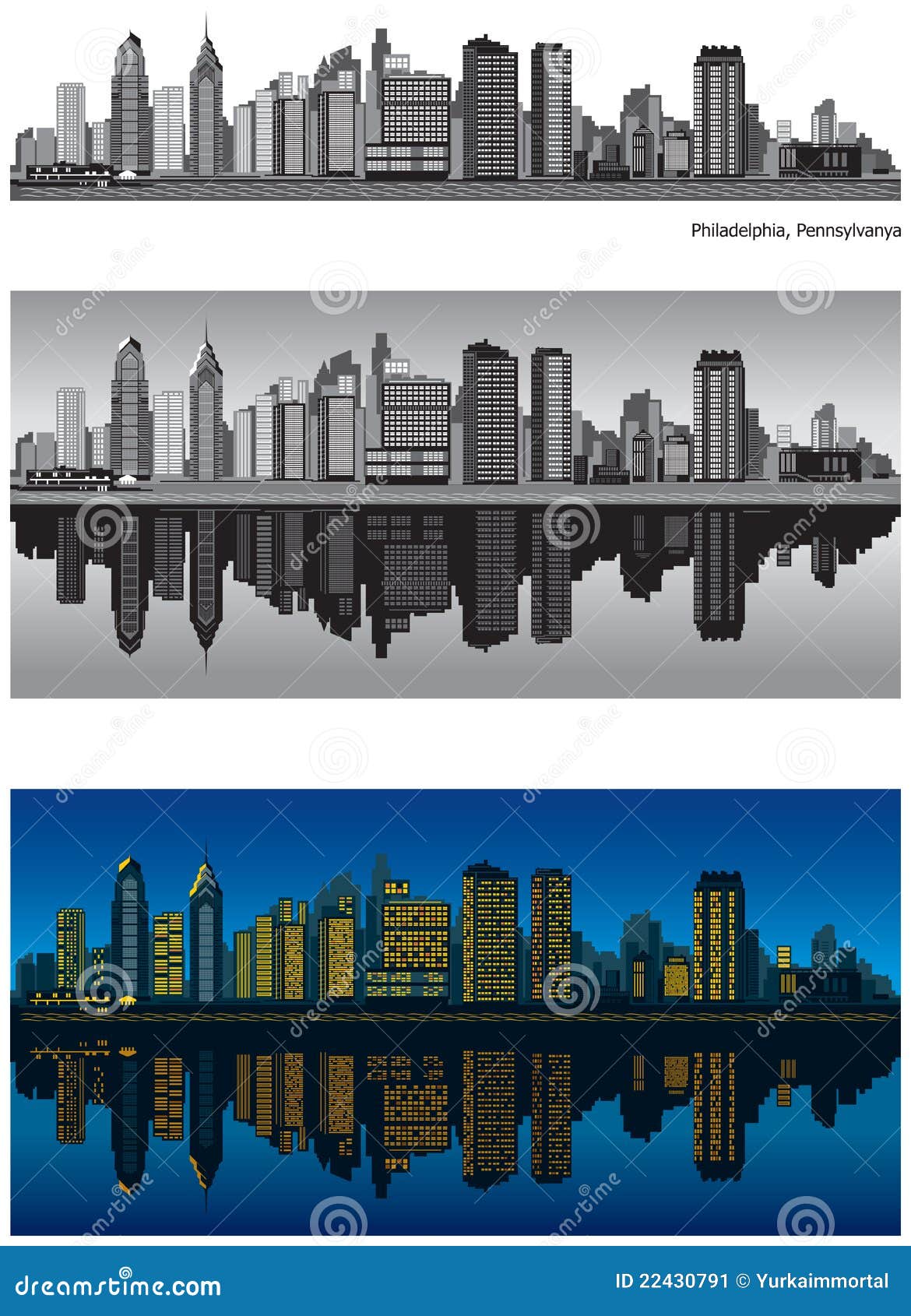 Philadelphia Skyline Silhouette Cartoon Vector | CartoonDealer.com ...