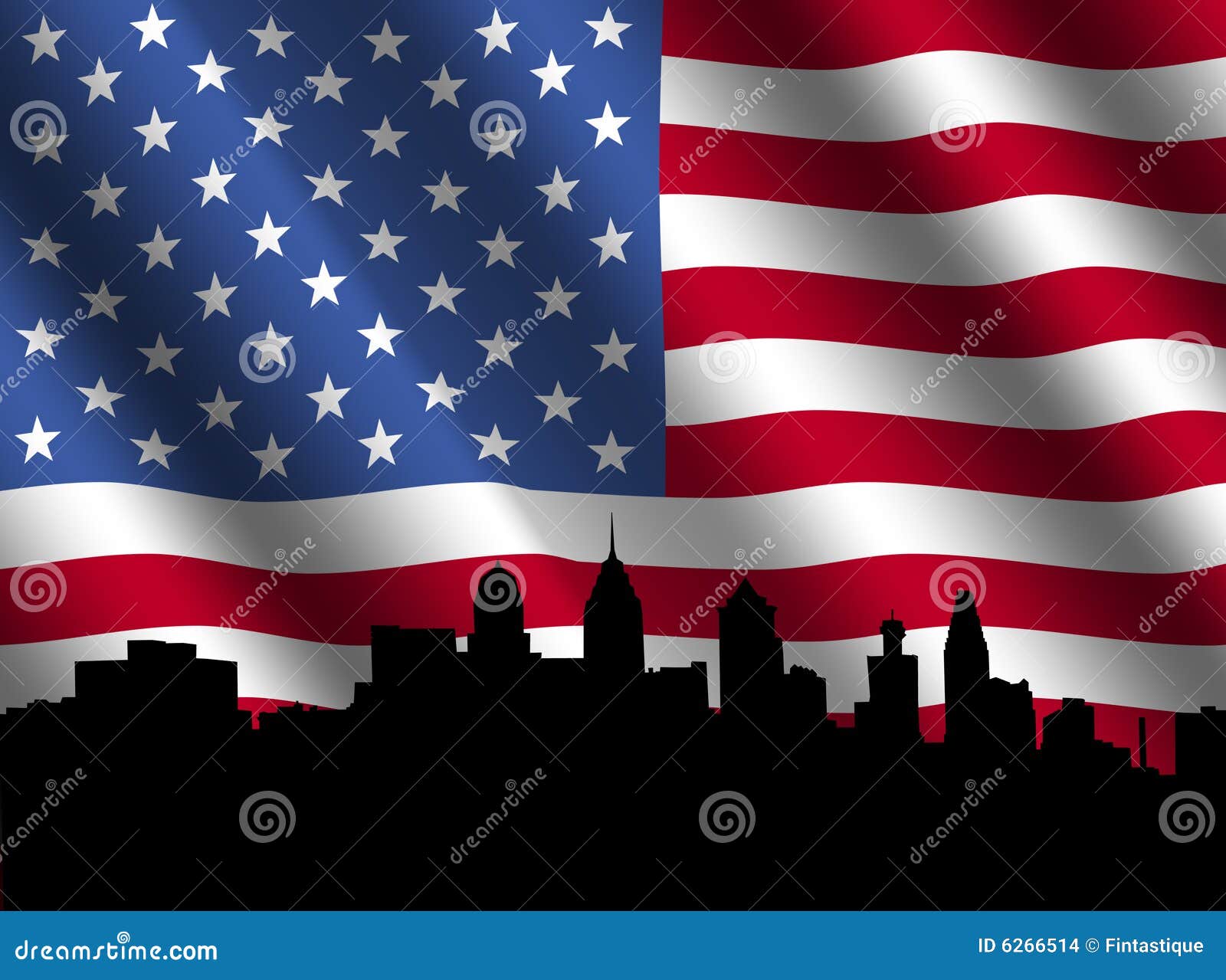 Philadelphia Skyline with Flag Stock Illustration - Illustration of ...