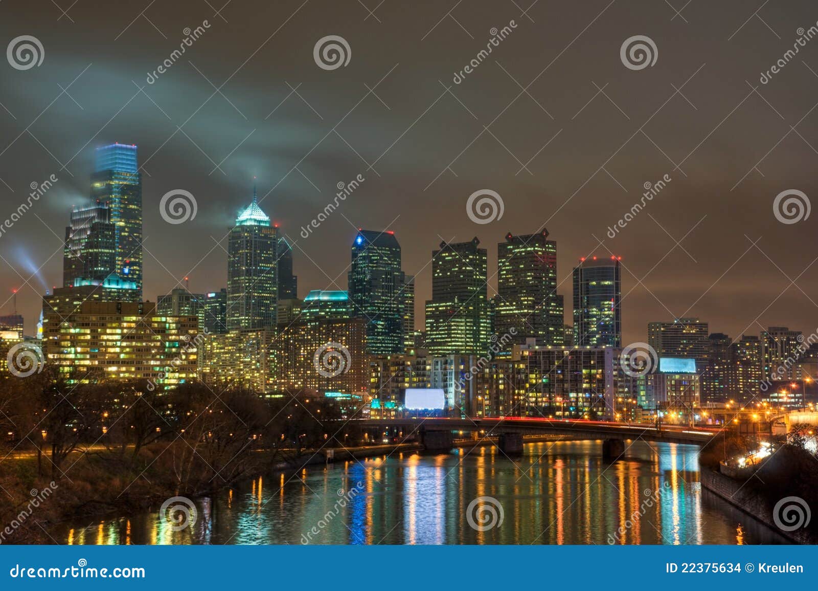 Philadelphia Skyline at Night Stock Photo - Image of bridge, night ...