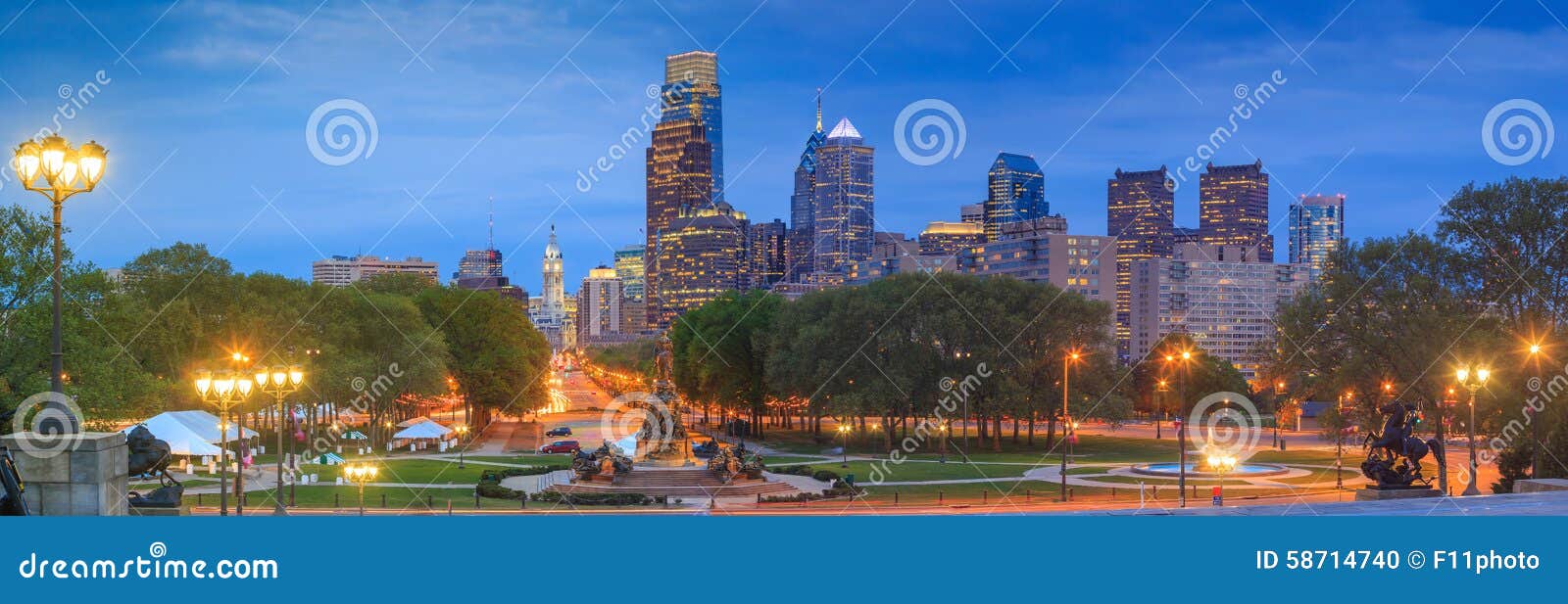 Philadelphia Skyline at Night Stock Photo - Image of parkway, philly ...