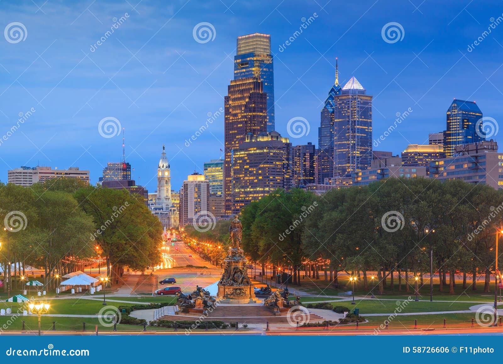 Philadelphia Skyline at Night Stock Photo - Image of night, financial ...