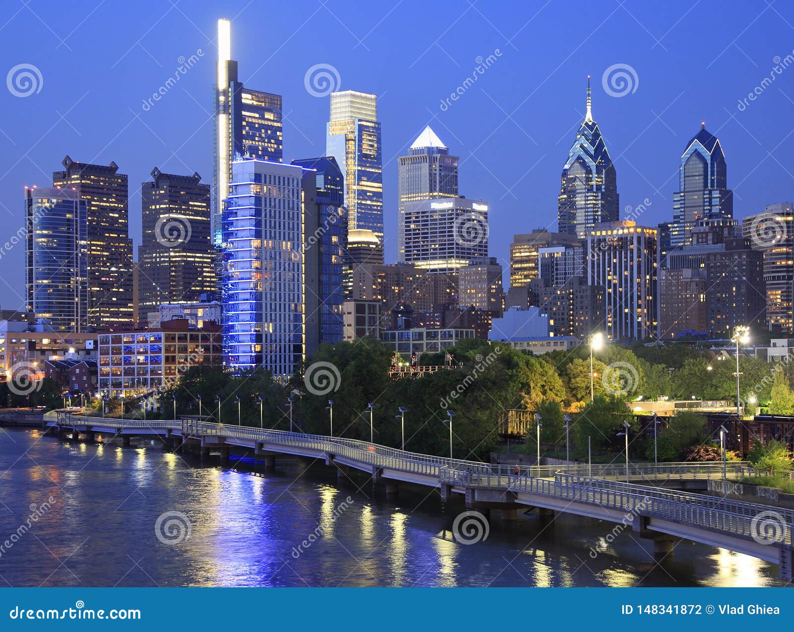 Philadelphia Skyline at Night with the Schuylkill River on the ... Philadelphia Skyline at Night with the Schuylkill River on the ...