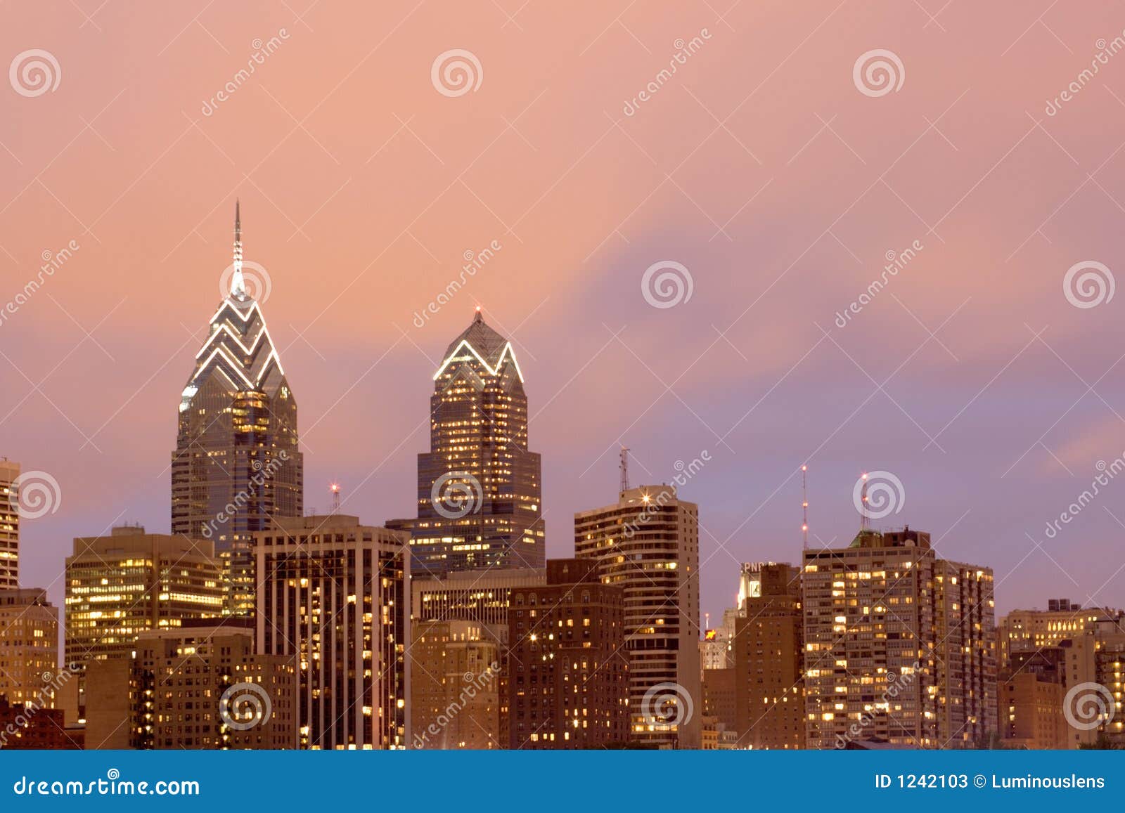 Philadelphia Skyline with Pink Evening Sky Stock Image - Image of urban ...