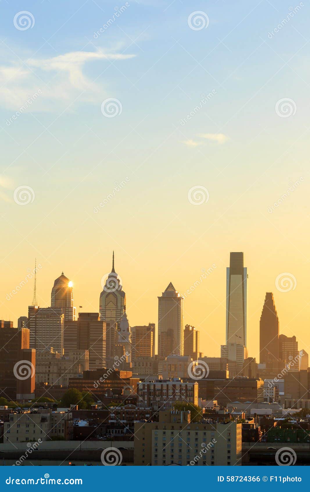 Philadelphia Skyline at Sunset Stock Photo - Image of lights, sunset ...