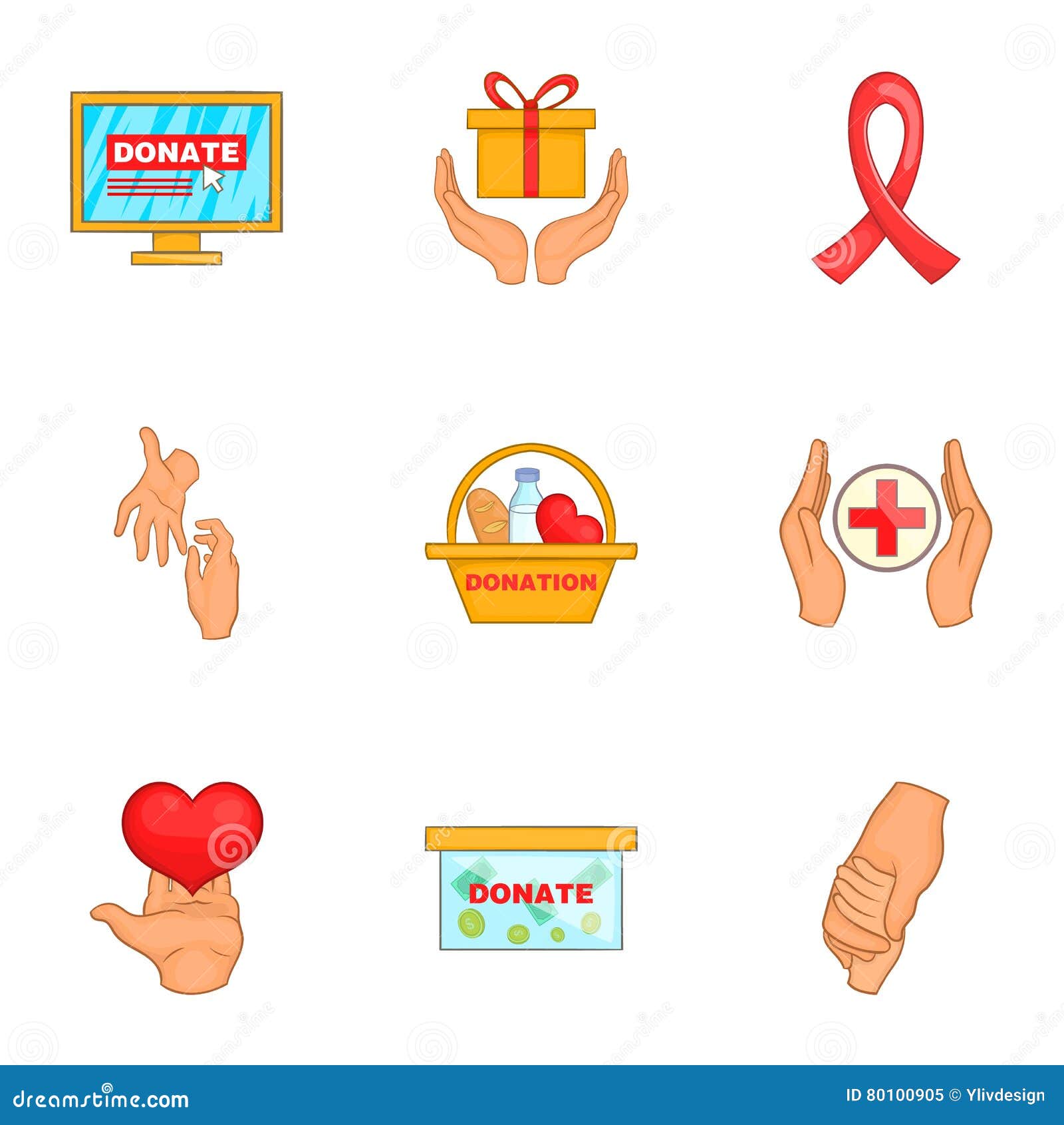 Philanthropy Icons Set, Cartoon Style Stock Vector - Illustration of ...