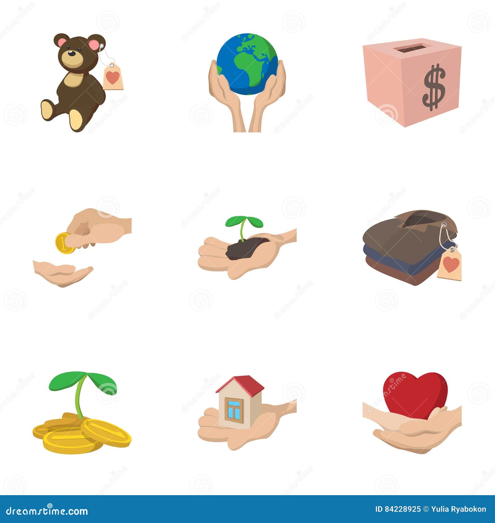 Philanthropy Icons Set, Cartoon Style Stock Vector - Illustration of ...