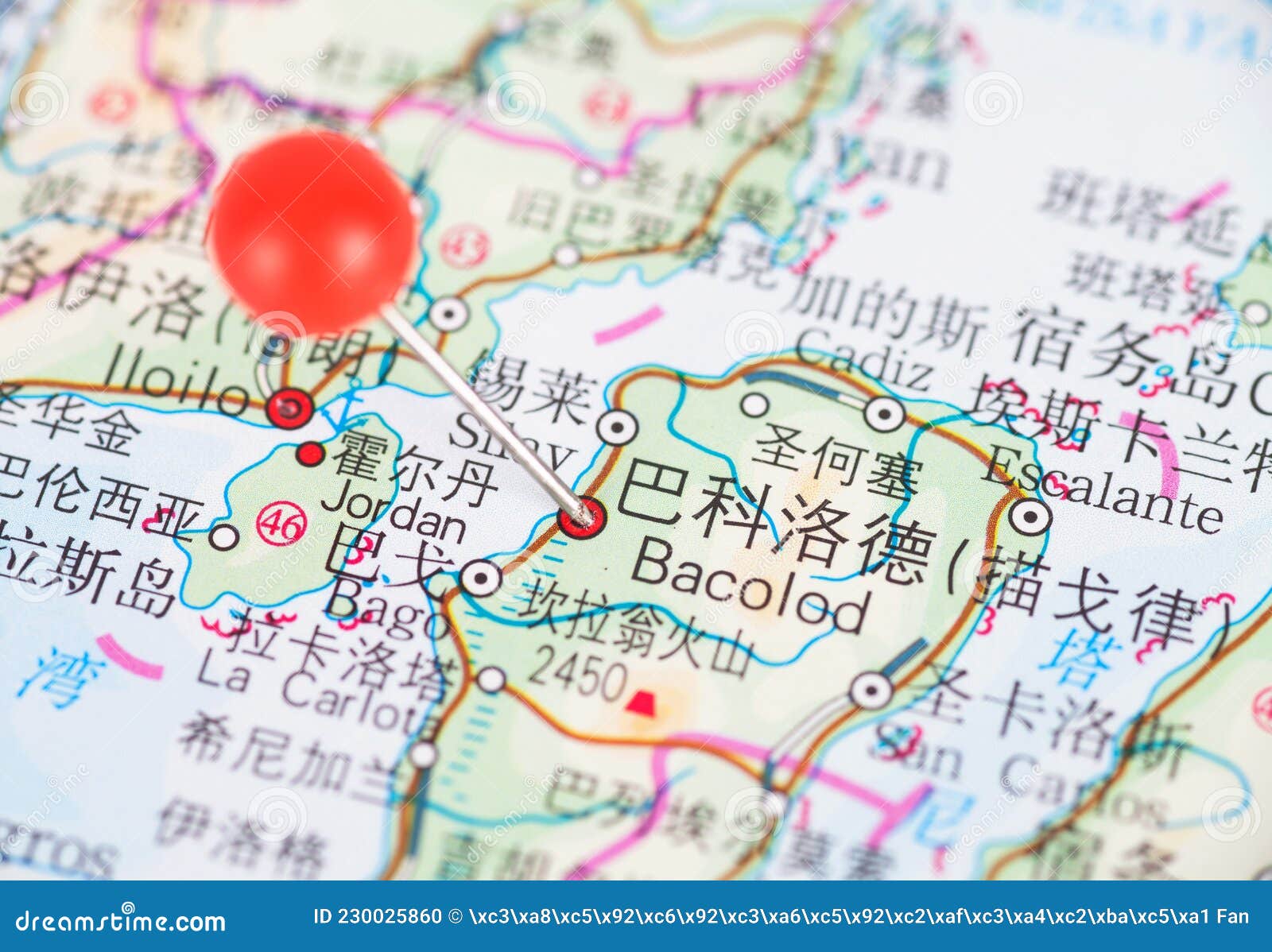 The Philippine City of Bacolod Marked by a Tack on the Map Editorial ...