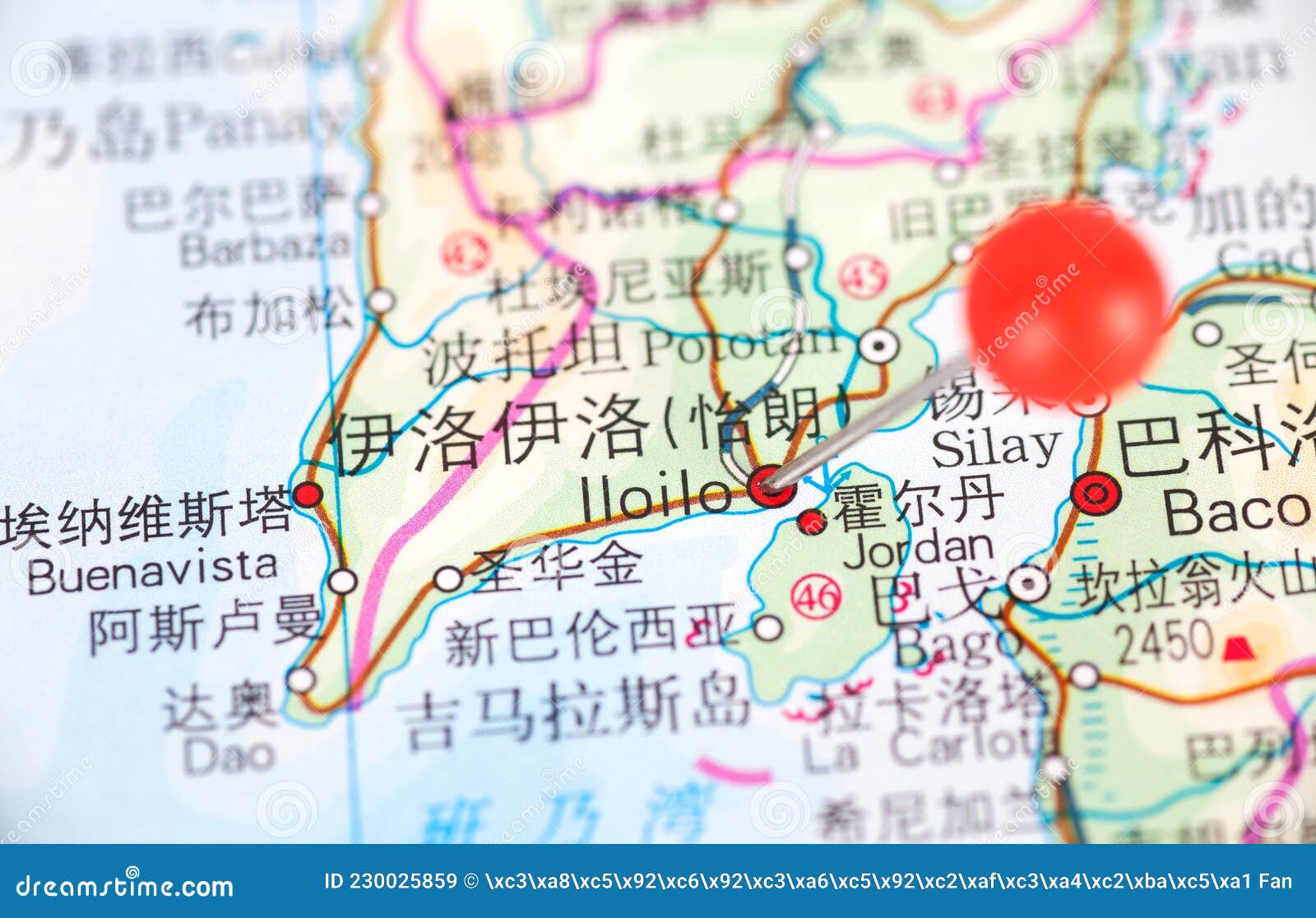 The Philippine City of Iloilo Marked by a Tack on the Map Editorial ...