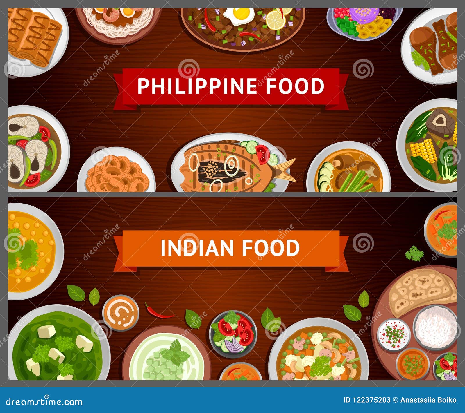 Philippine And Indian Cuisine Asian Food Stock Vector Illustration