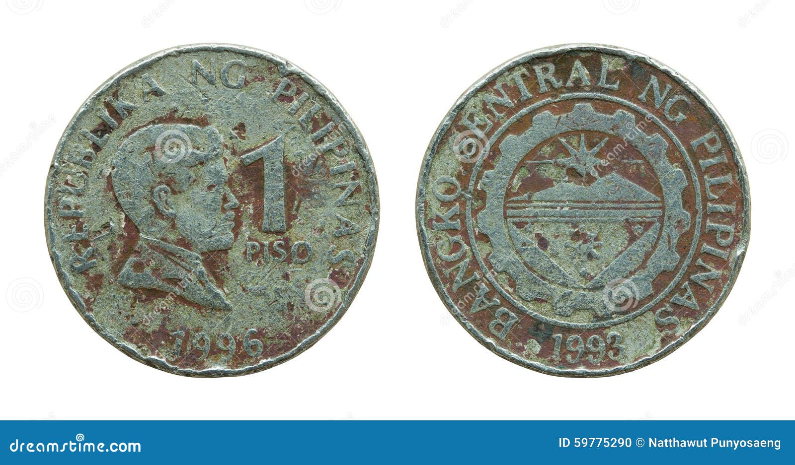 Philippine One Peso Coins Isolated On White Stock Photo - Image: 59775290