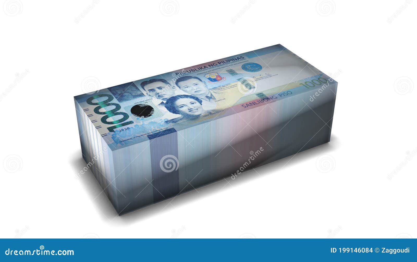 Philippine Perso Banknotes Money Stack on White Background Stock ...