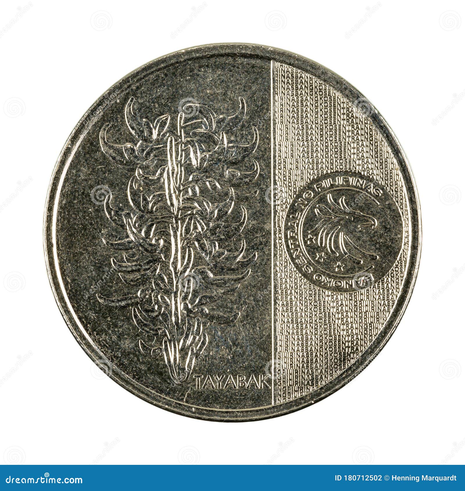 5 Philippine Peso Coin 2018 Obverse Isolated on White Background Stock ...