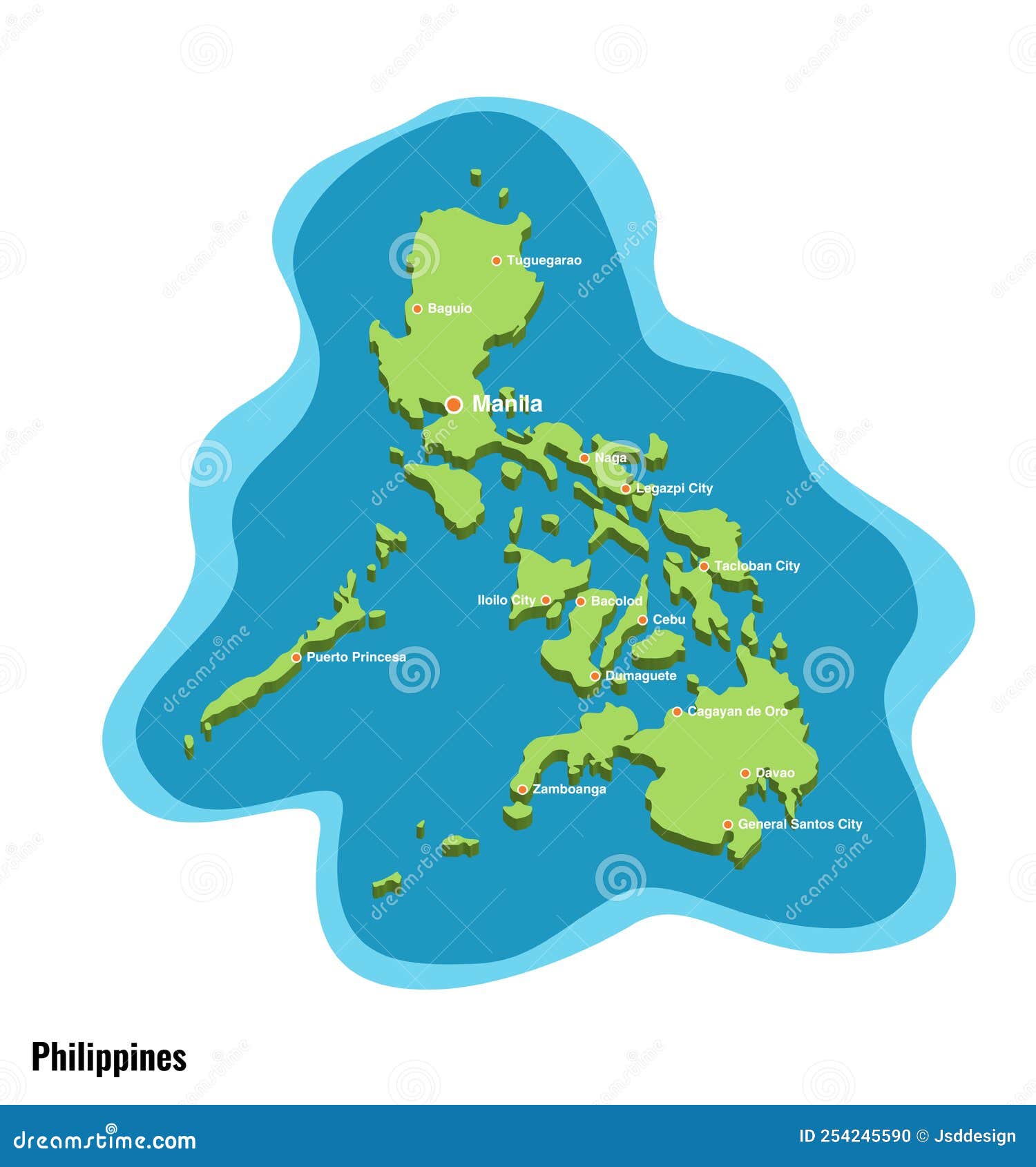 Philippines Vector 3d Geographical Map with Cities Stock Vector ...
