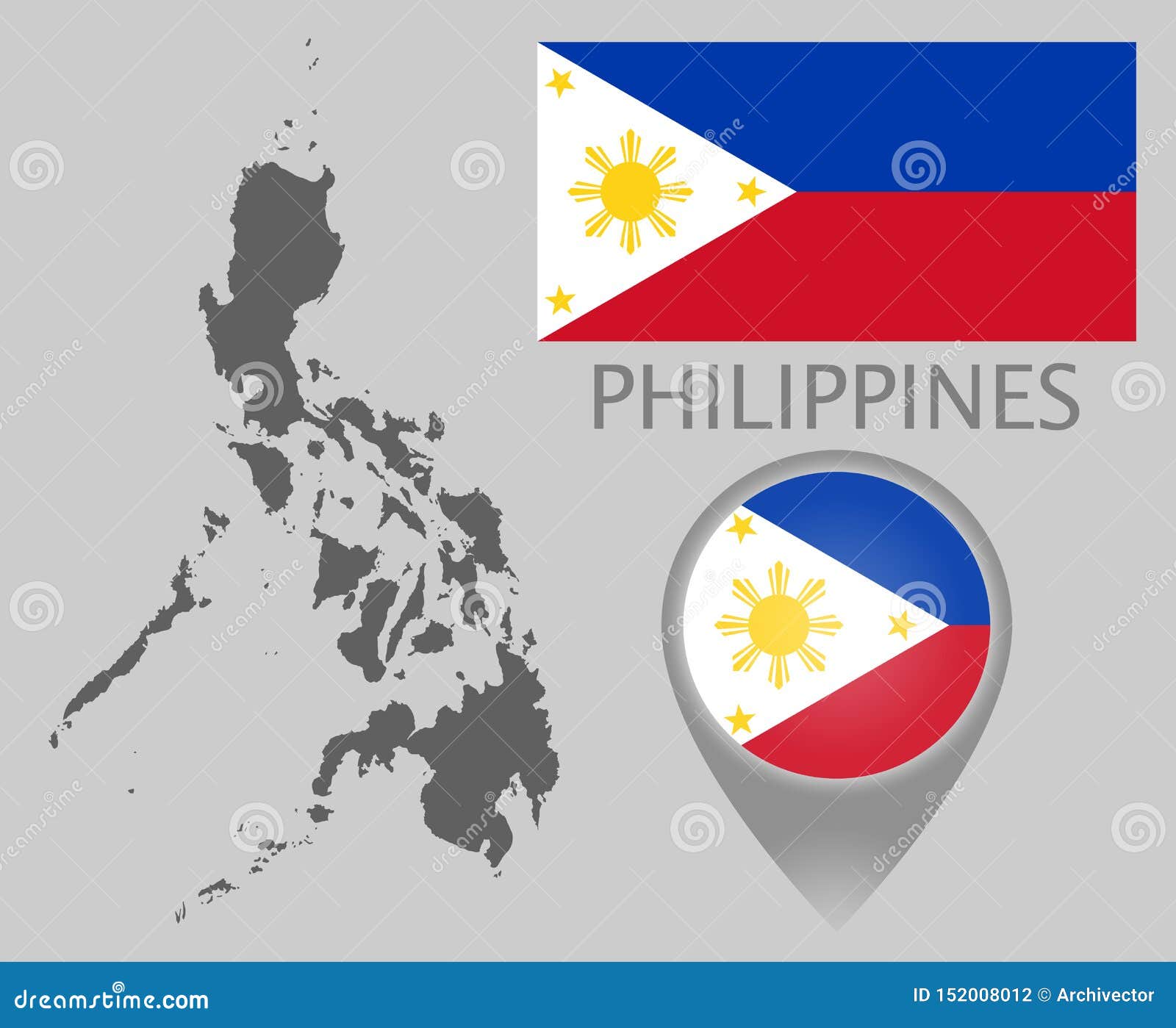 Philippines Flag, Blank Map and Map Pointer Stock Vector - Illustration ...