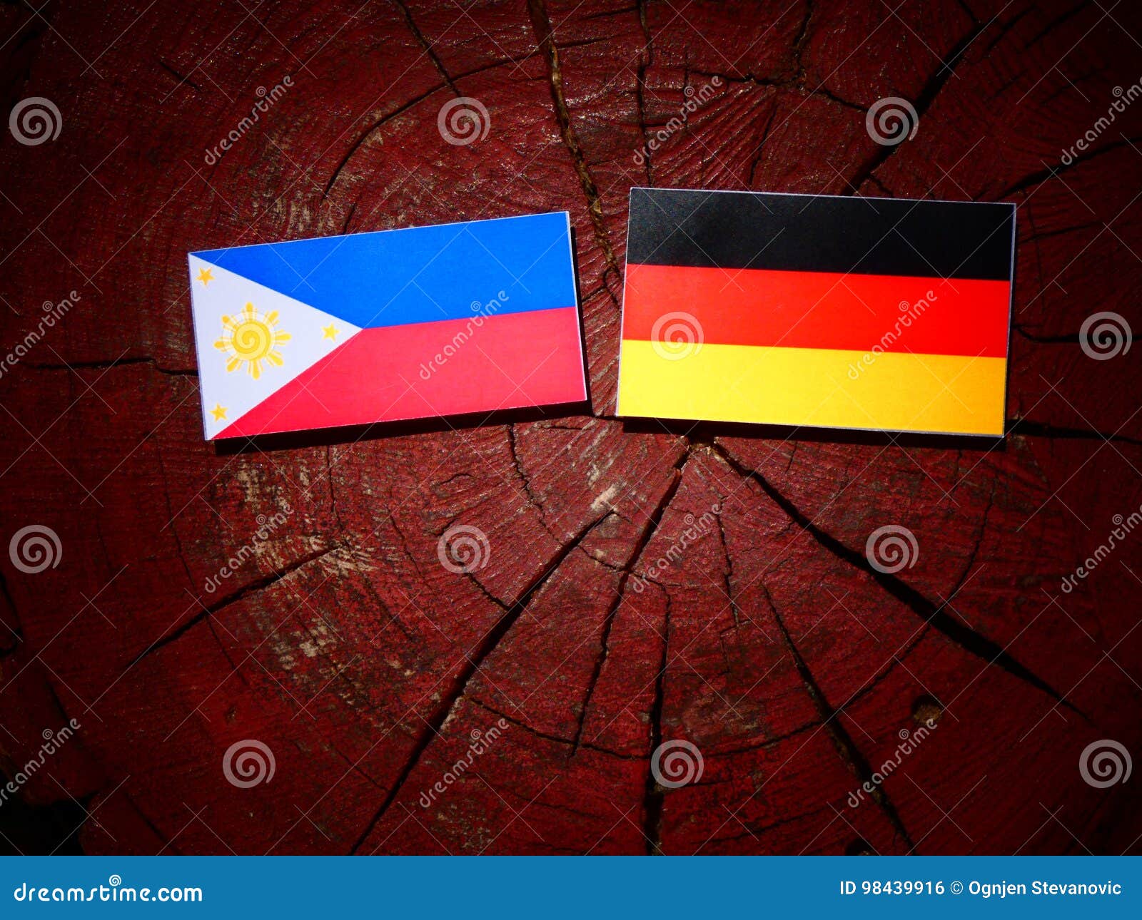 Philippines Flag with German Flag on a Tree Stump Isolated Stock Photo ...