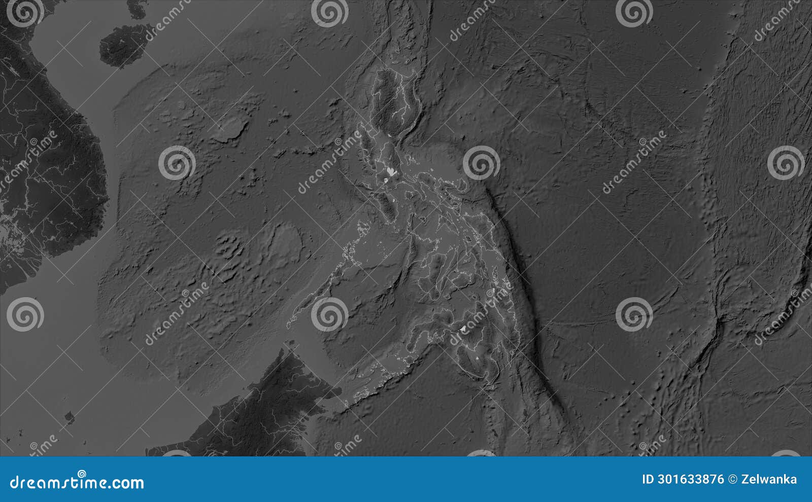 A Grayscale Map Of Philippines With A Hanging Filipino Flag On One Side ...