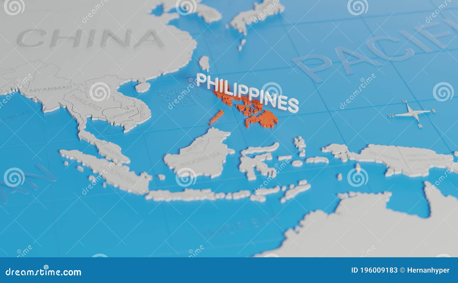 Philippines Highlighted on a White Simplified 3D World Map. Digital 3D ...