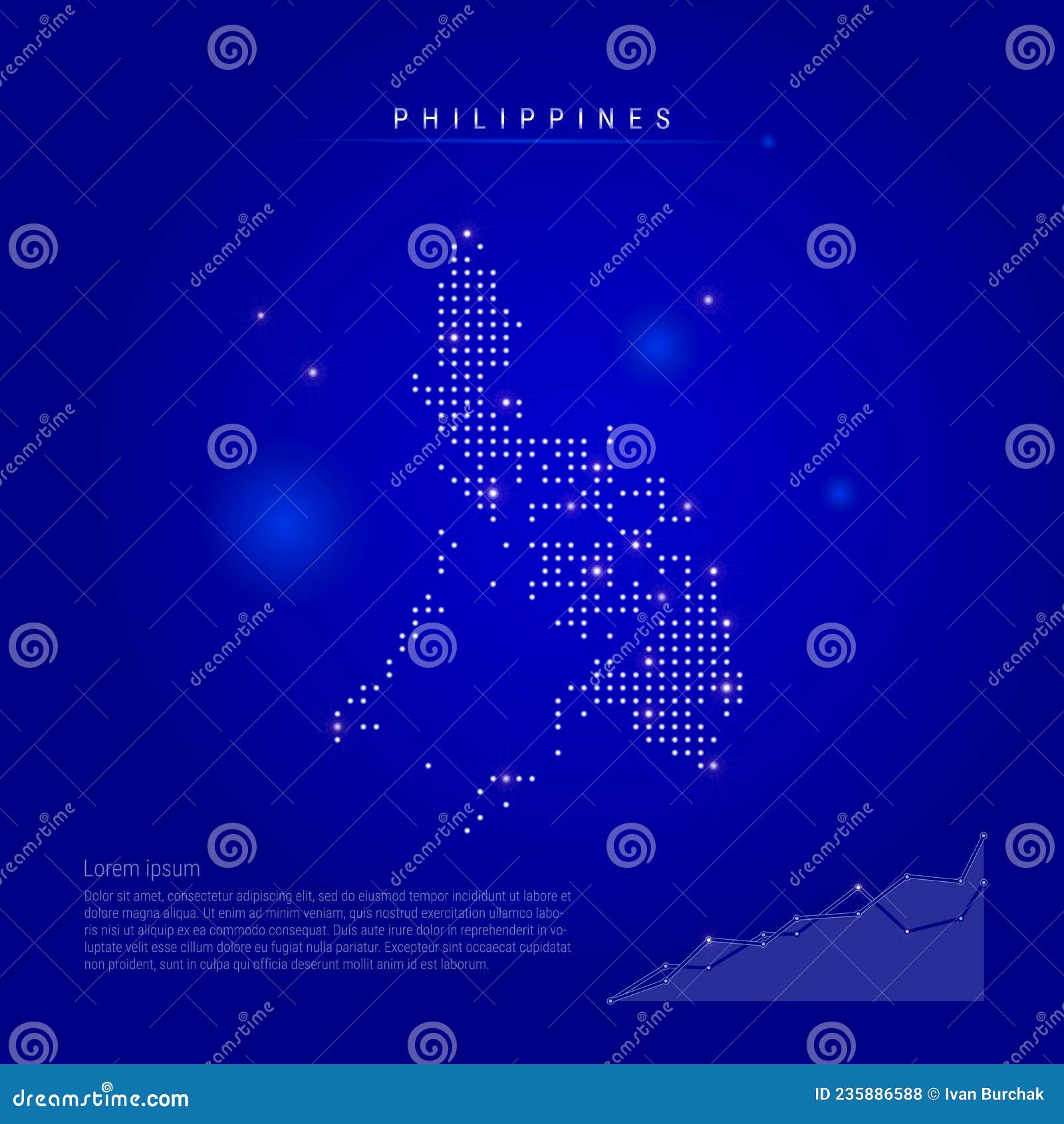 Philippines Illuminated Map with Glowing Dots. Dark Blue Space ...