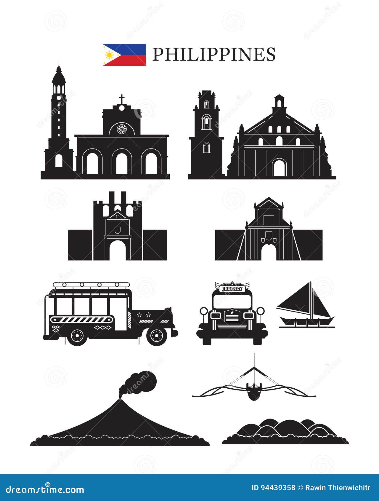 Philippines Landmarks Architecture Building Object Set Stock Vector ...