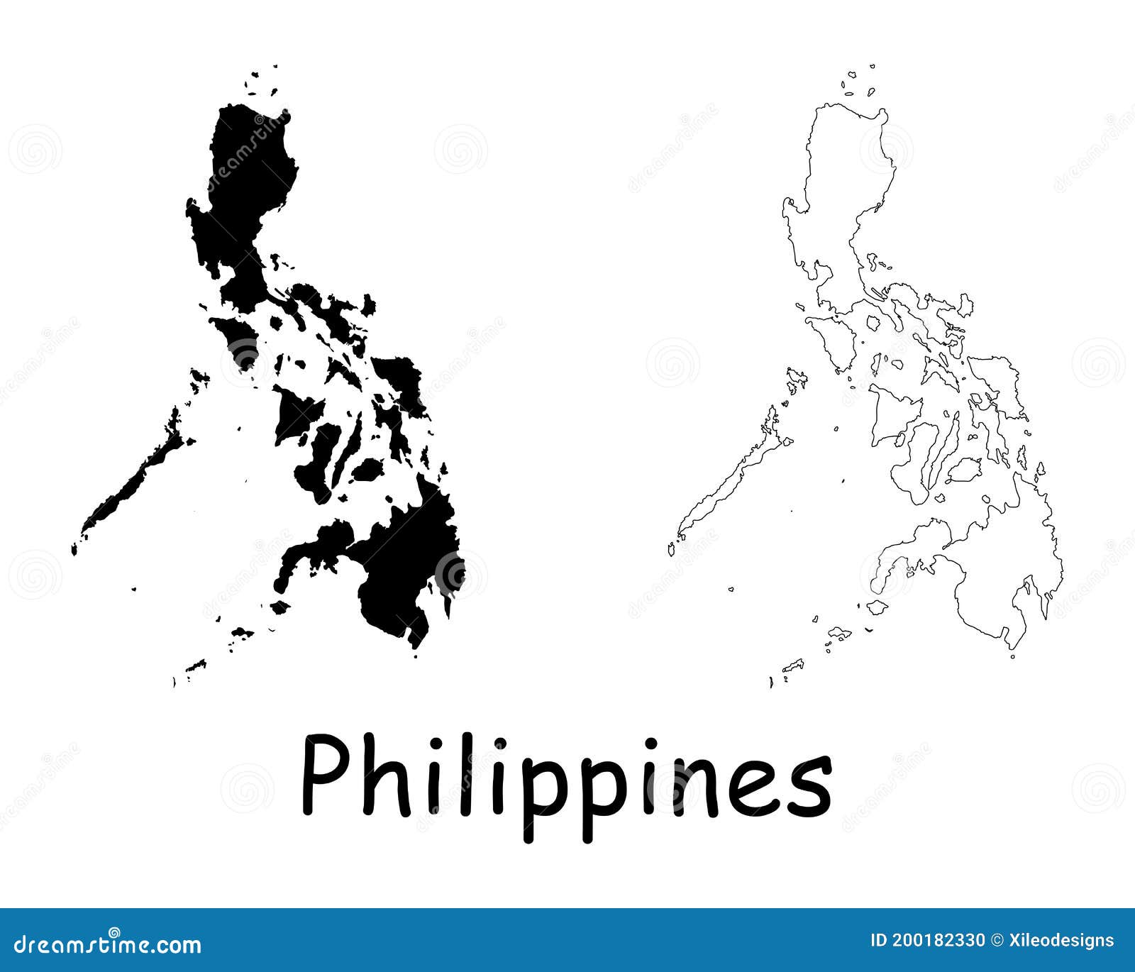 Philippines Country Map. Black Silhouette And Outline Isolated On White ...