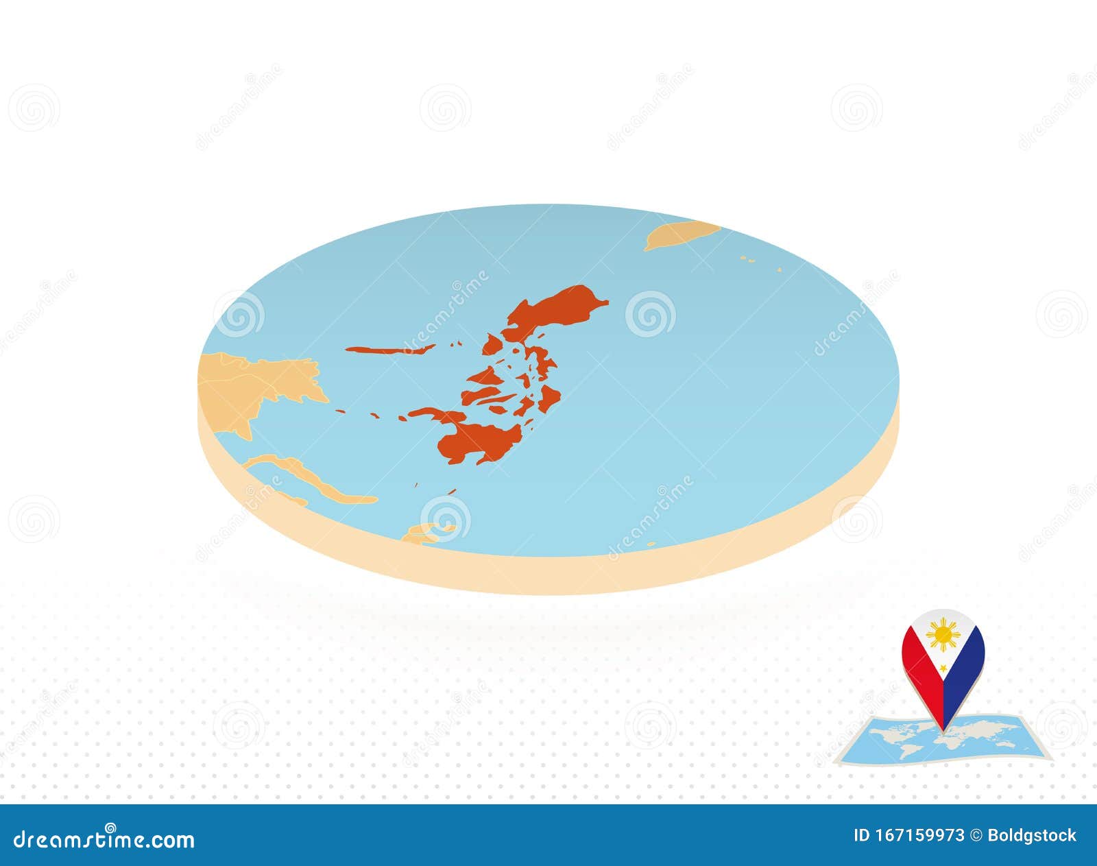 Philippines Map Designed in Isometric Style, Orange Circle Map Stock ...