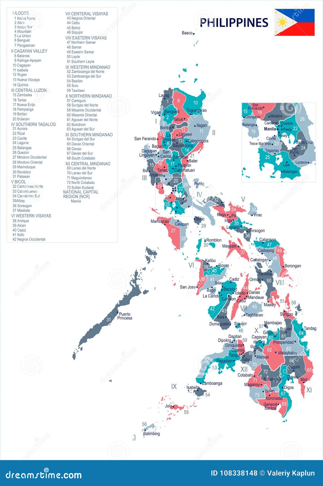 Philippines- Map and Flag - Detailed Vector Illustration Stock ...