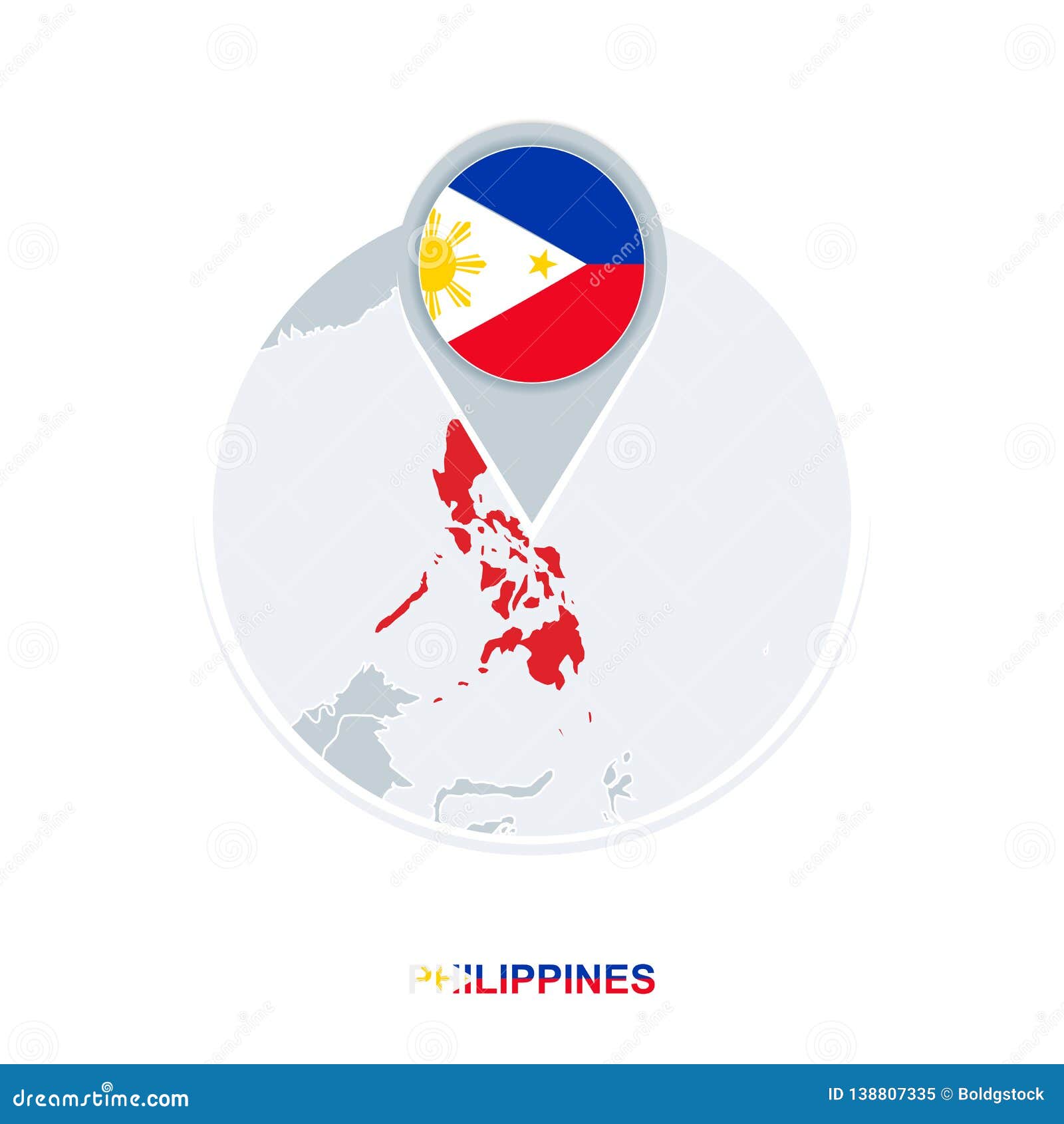 Philippines Map and Flag, Vector Map Icon with Highlighted Philippines ...