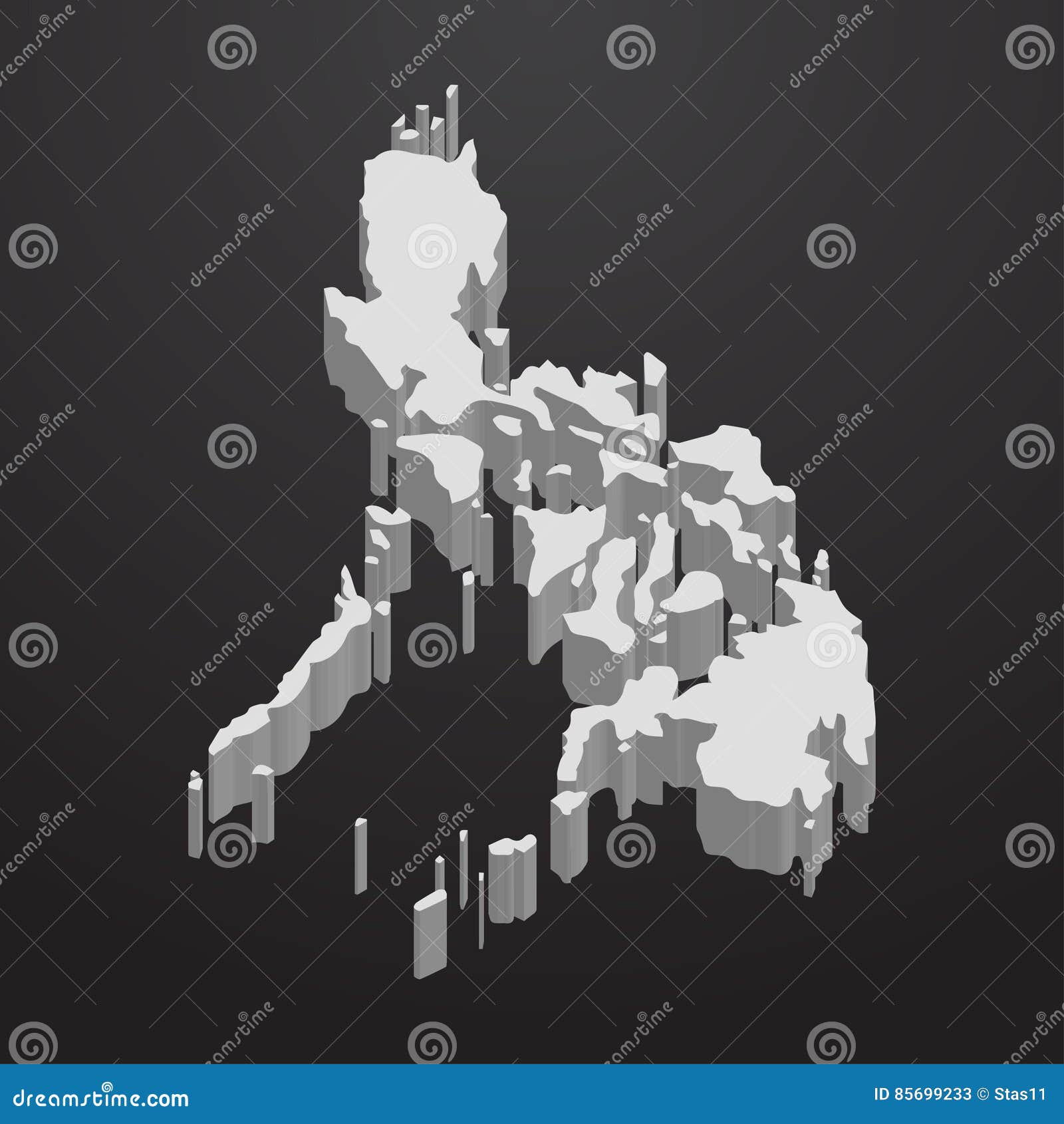 Philippines Map in Gray on a Black Background 3d Stock Illustration ...