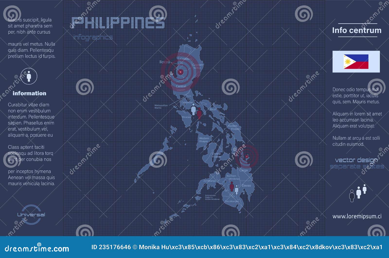 Philippines Map, Separate Regions with Names, Infographics Blue Flat ...