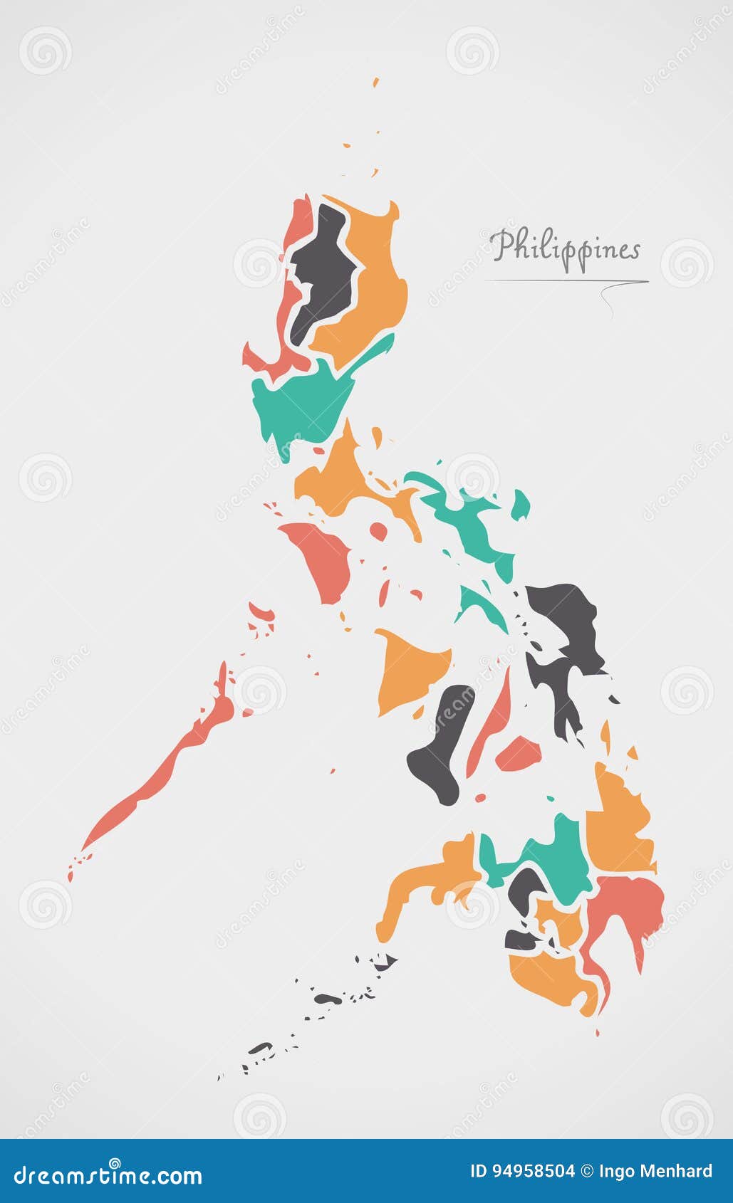Philippines Map with States and Modern Round Shapes Stock Vector ...