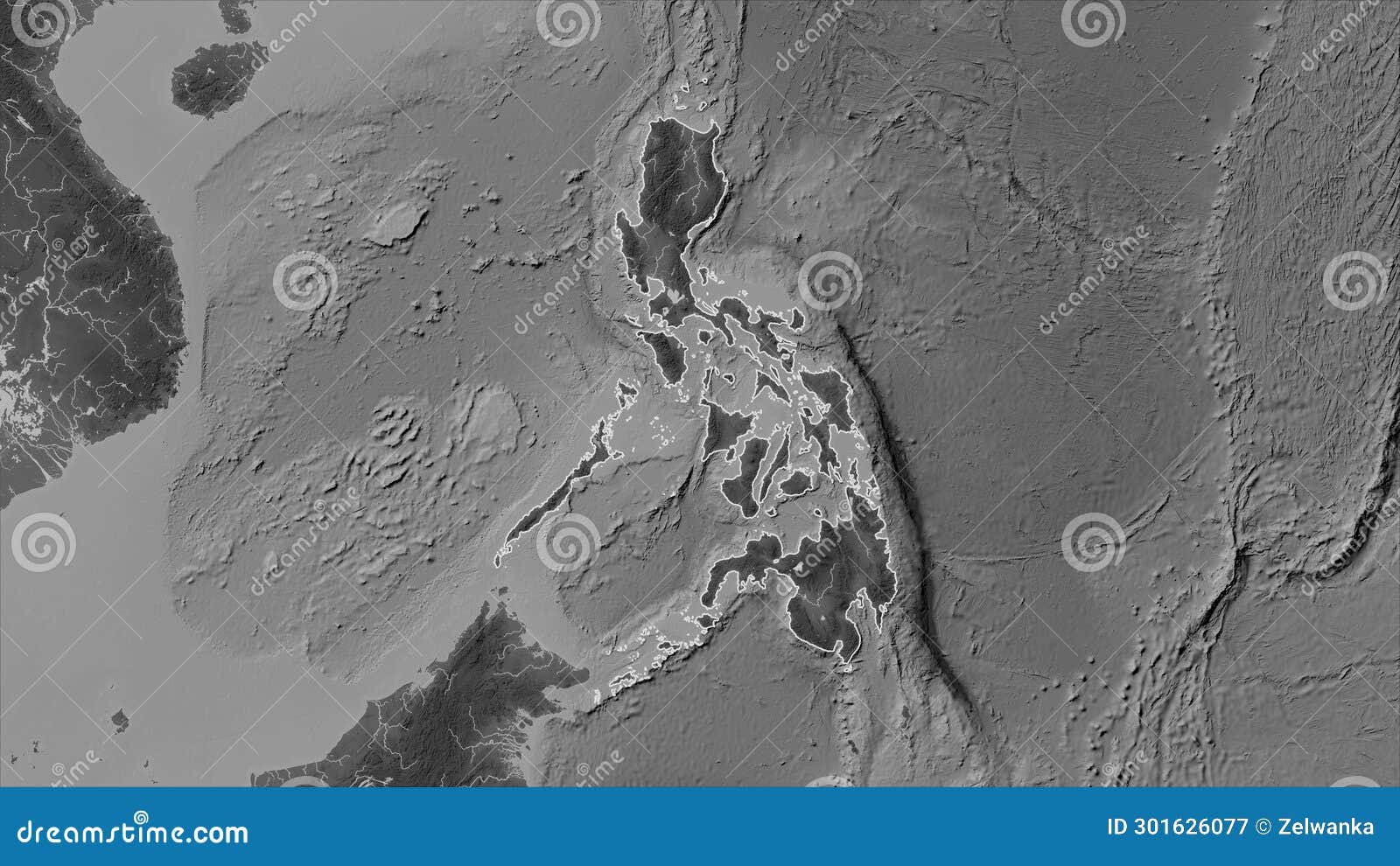 A Grayscale Map Of Philippines With A Hanging Filipino Flag On One Side ...