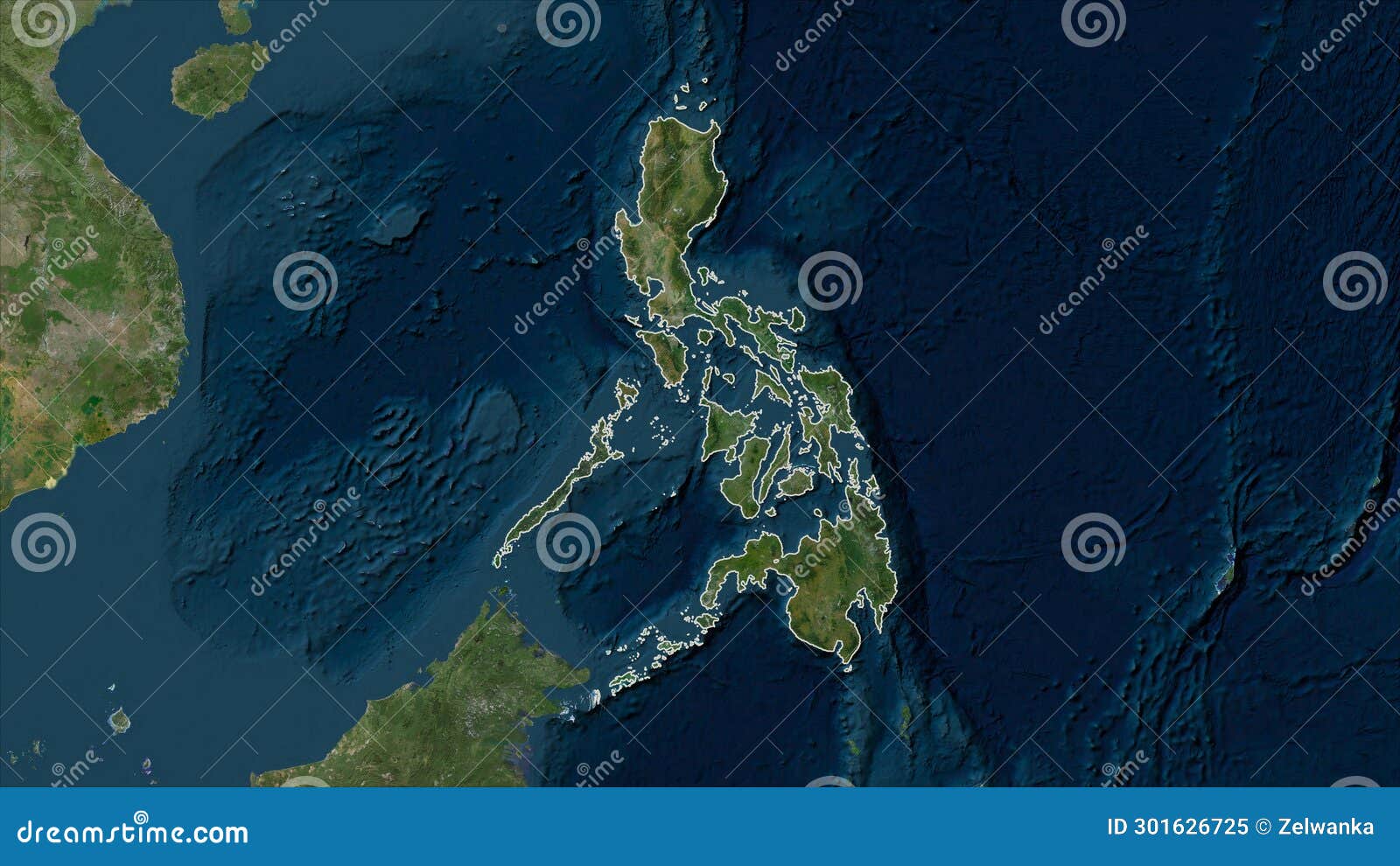 Philippines Outlined. High-res Satellite Stock Illustration ...