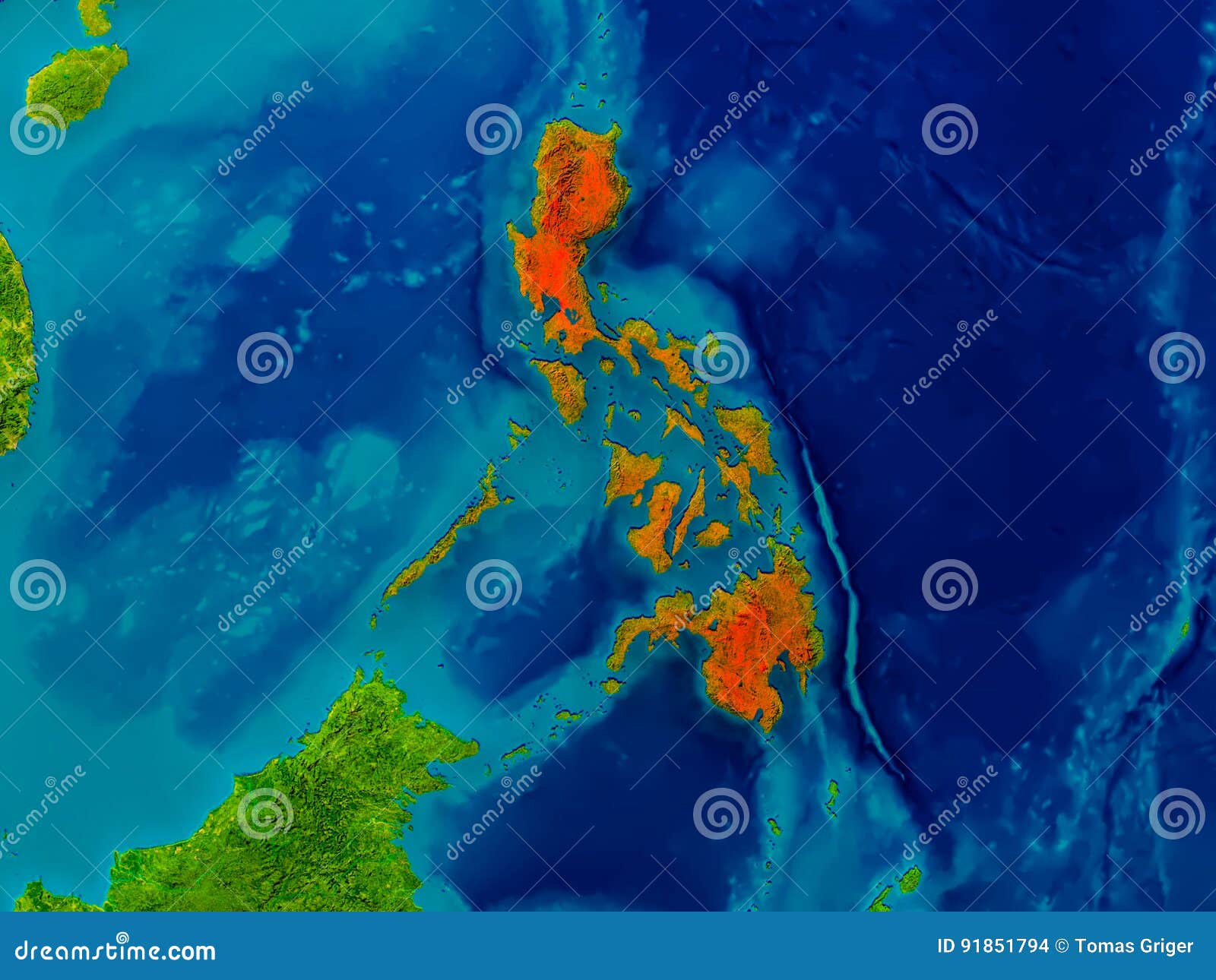 Philippines on Physical Map Stock Illustration - Illustration of ...