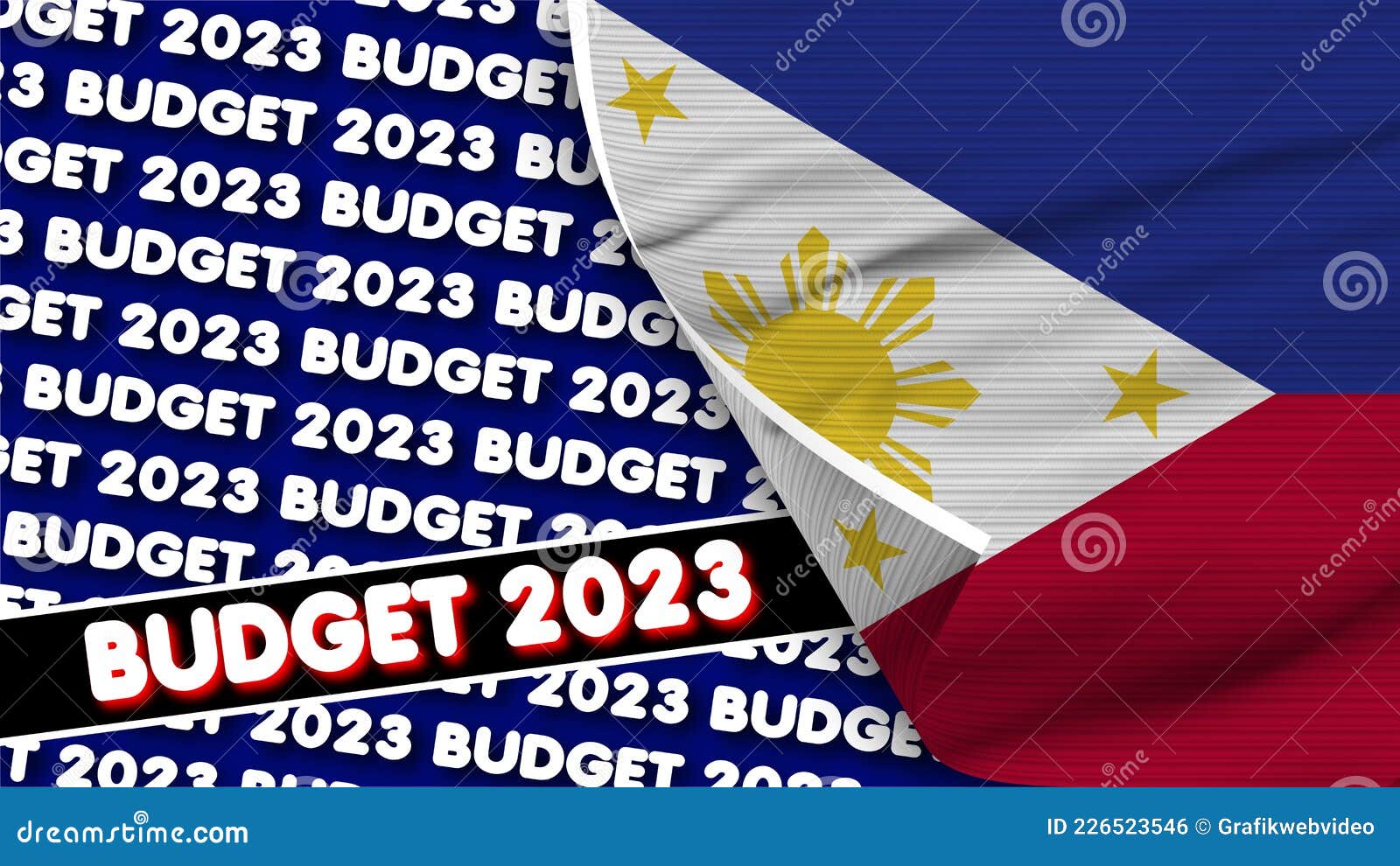 Philippines Realistic Flag with Budget 2023 Title Fabric Texture 3D ...