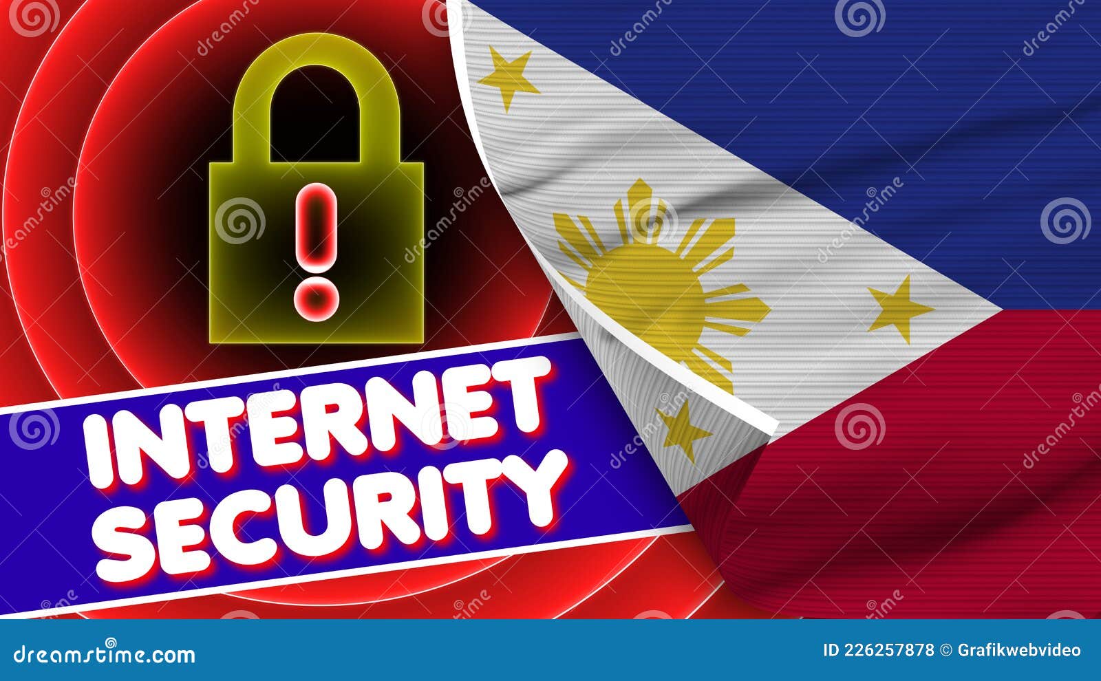 Philippines Realistic Flag with Internet Security Title Fabric Texture ...