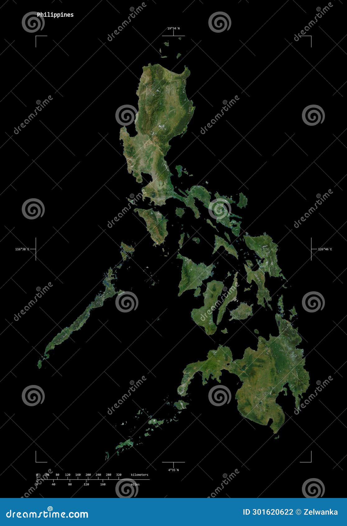 Philippines Shape on Black. High-res Satellite Stock Illustration ...