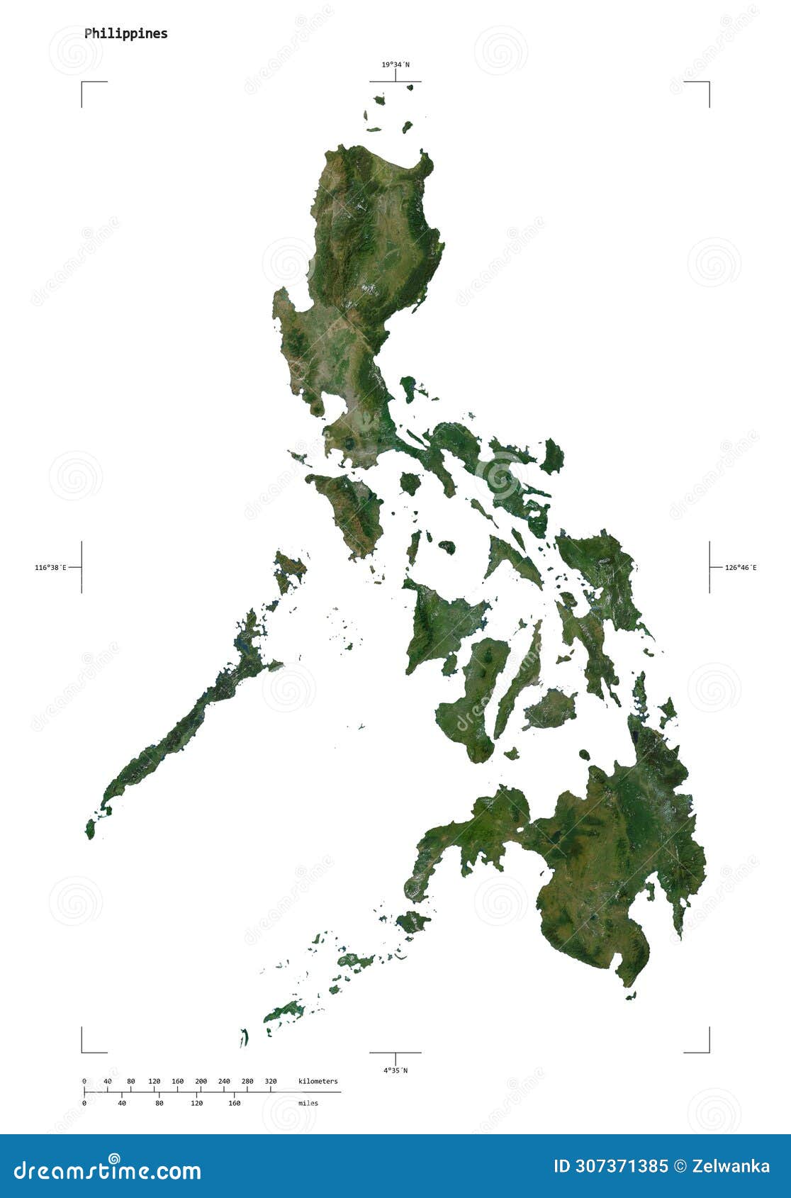 Philippines Shape on White. High-res Satellite Stock Illustration ...