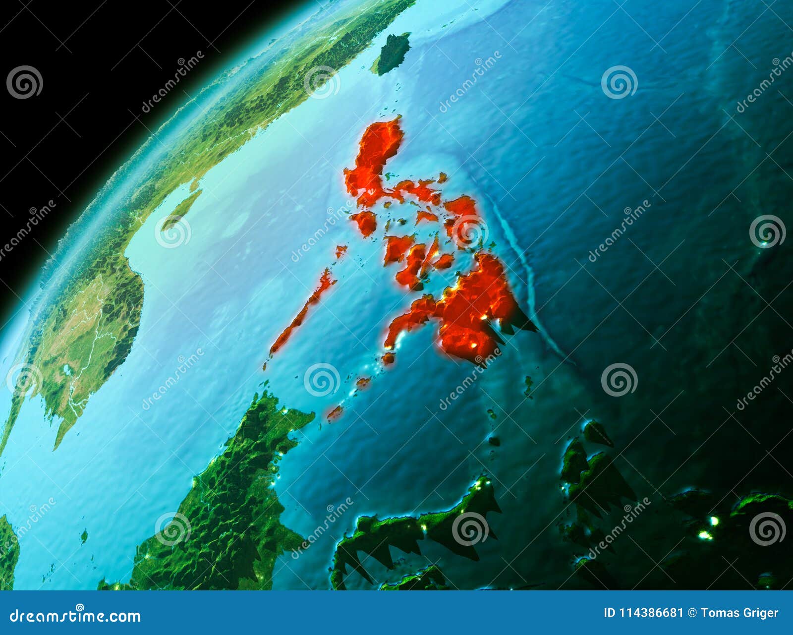 Philippines from Space in Evening Stock Illustration - Illustration of ...