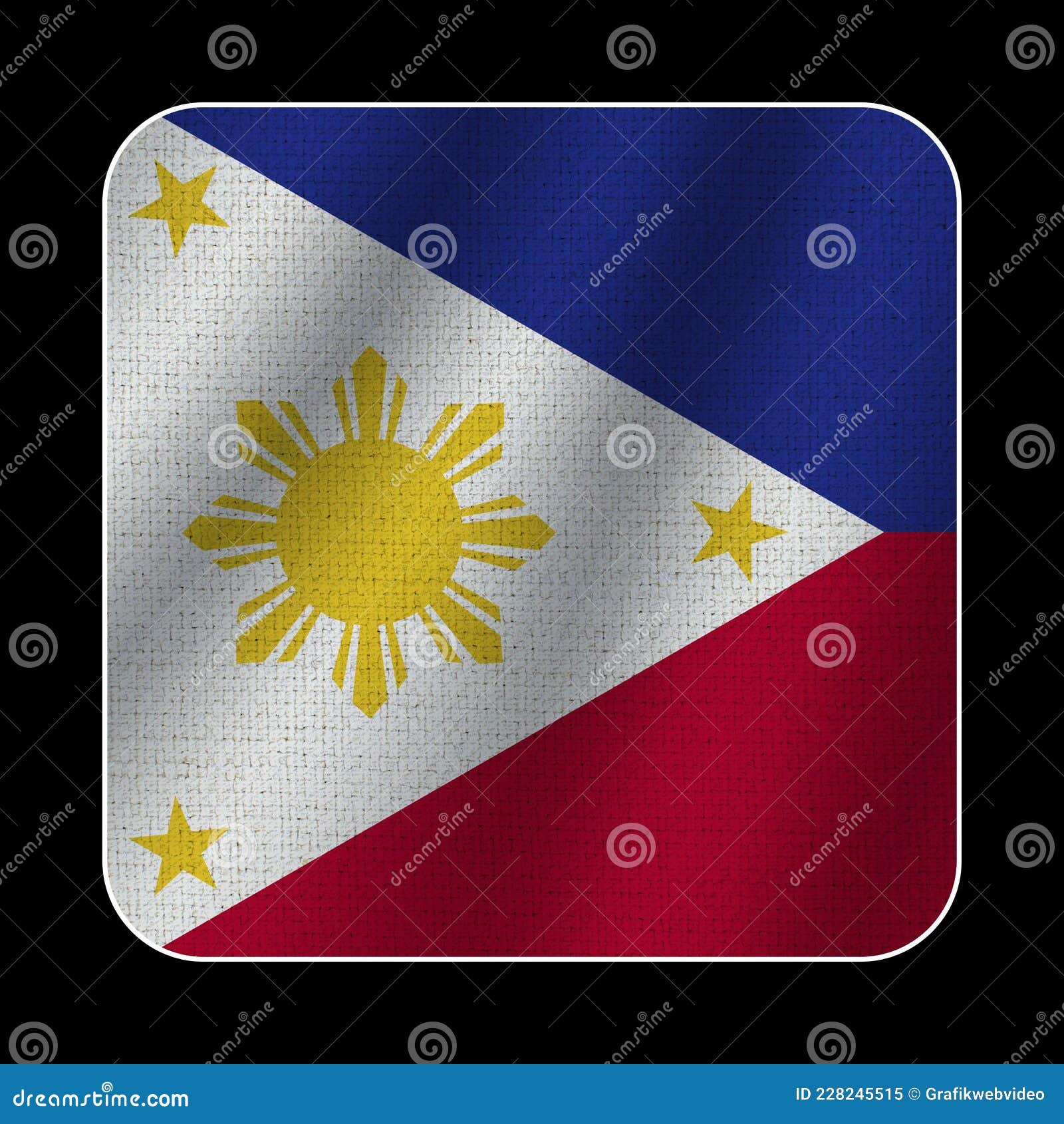 Philippines Square Flag, Fabric Pattern Texture, Black Background, 3D ...