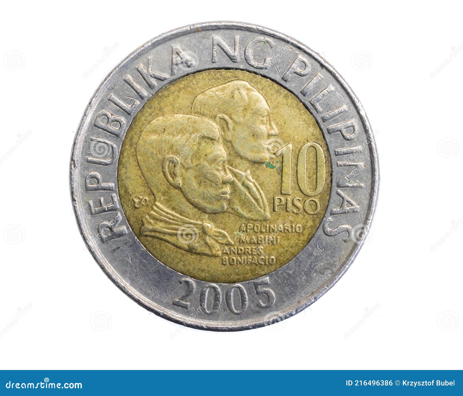 Philippines Ten Piso Coin on White Isolated Background Stock Photo ...