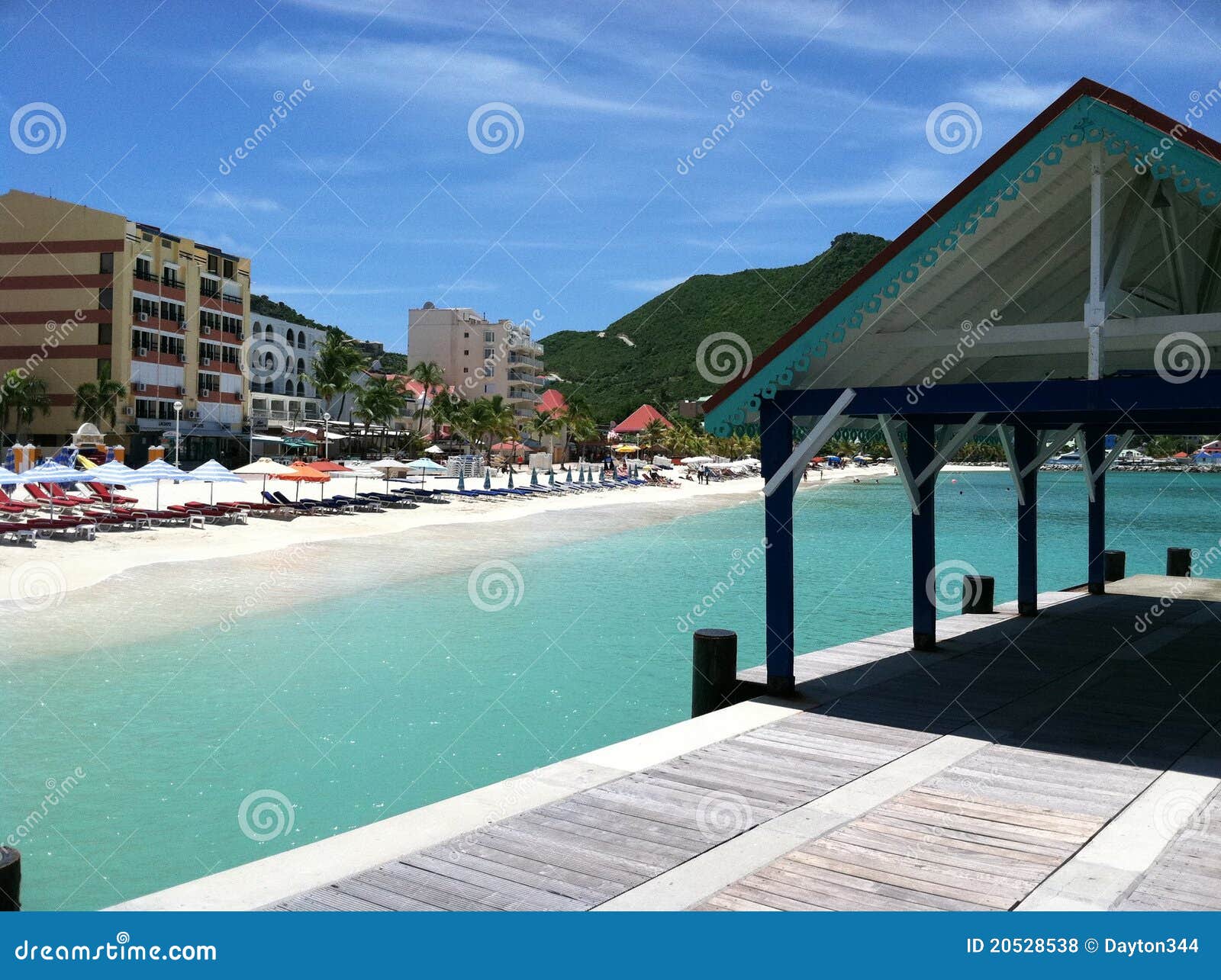 Philipsburg, St. Maarten Dock and Beach Stock Photo - Image of skies ...