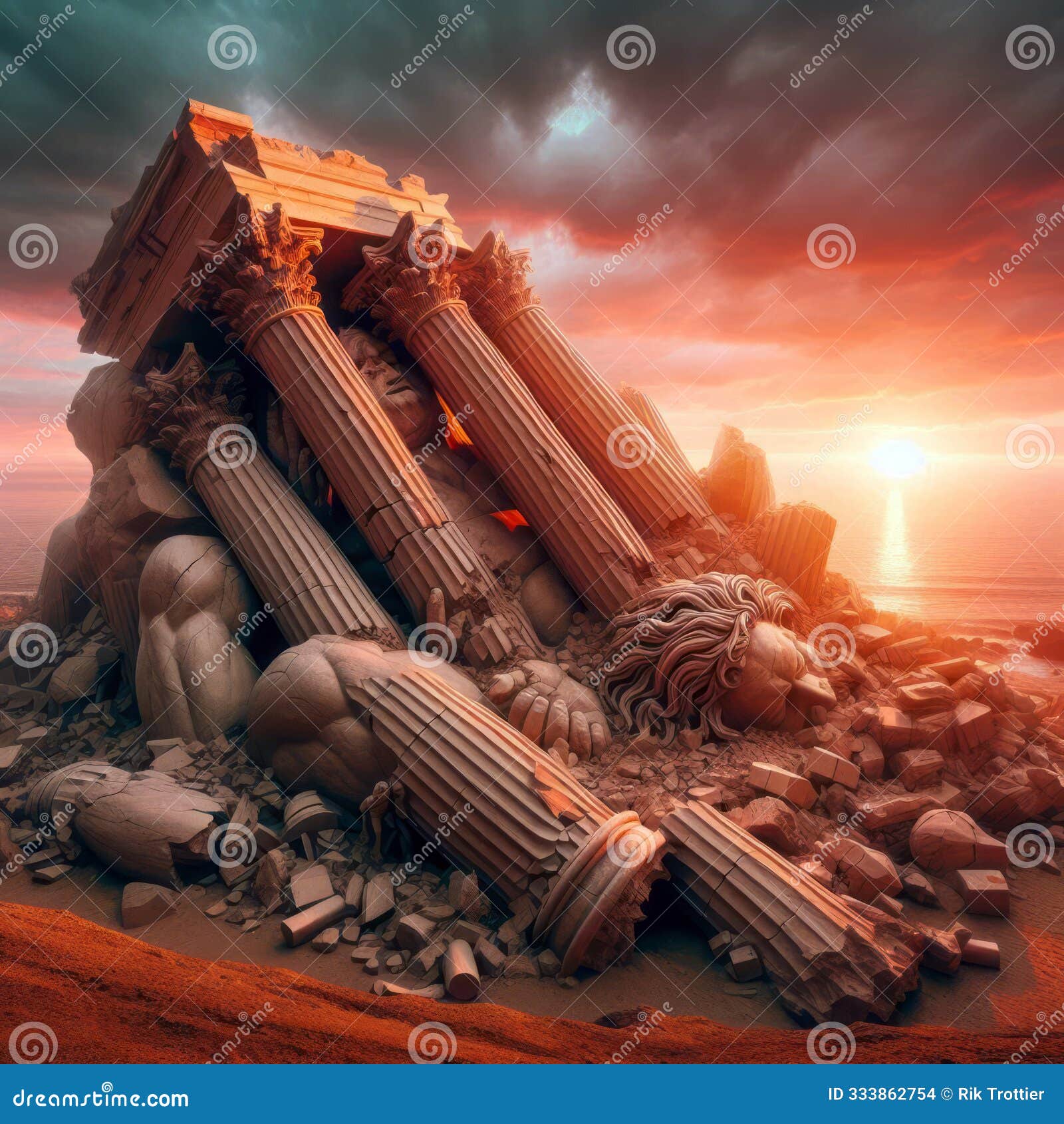 Samson Pushing The Temple Columns Pillars Cartoon Vector ...