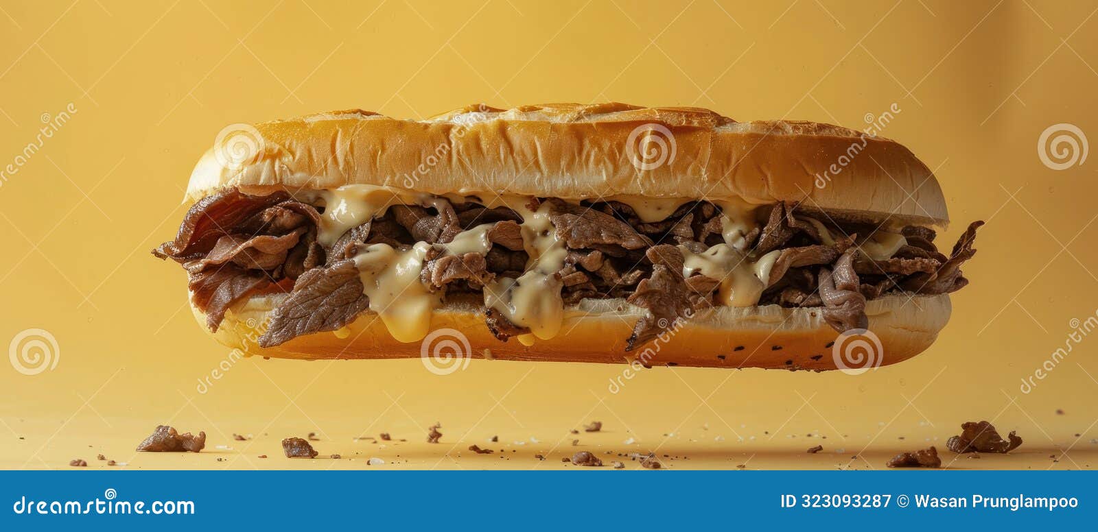 Philly Cheesesteak, Rising, Bullet Shot, Solid Pastel Background Stock ...