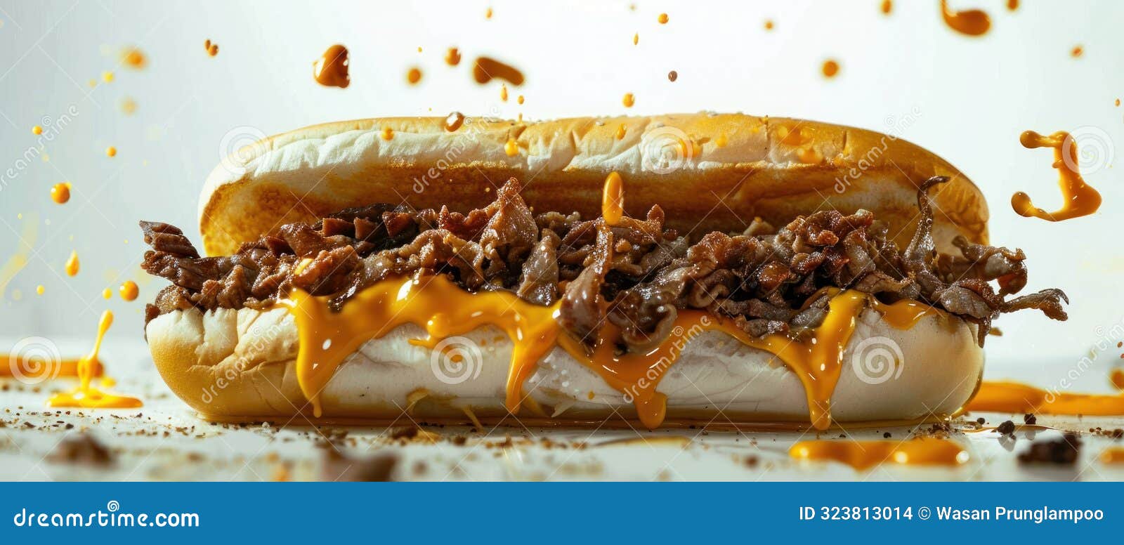 Philly Cheesesteak, Rising, Bullet Shot, Solid White Background Stock ...